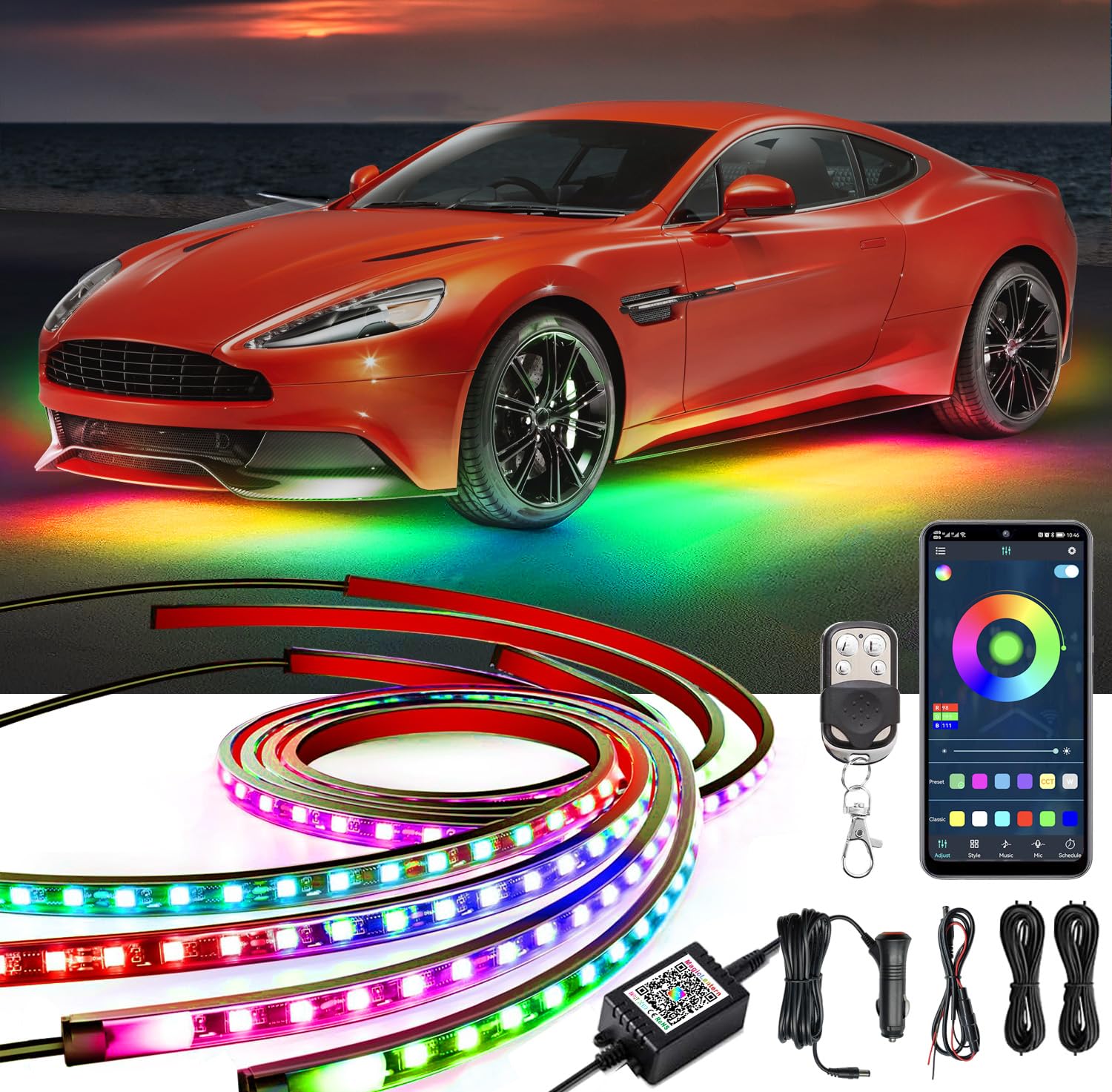 Yielinth Underglow Car Lights, SSF20 252 LEDs RGBIC pcs Dream Color Dancing Chasing Strip Lights ...