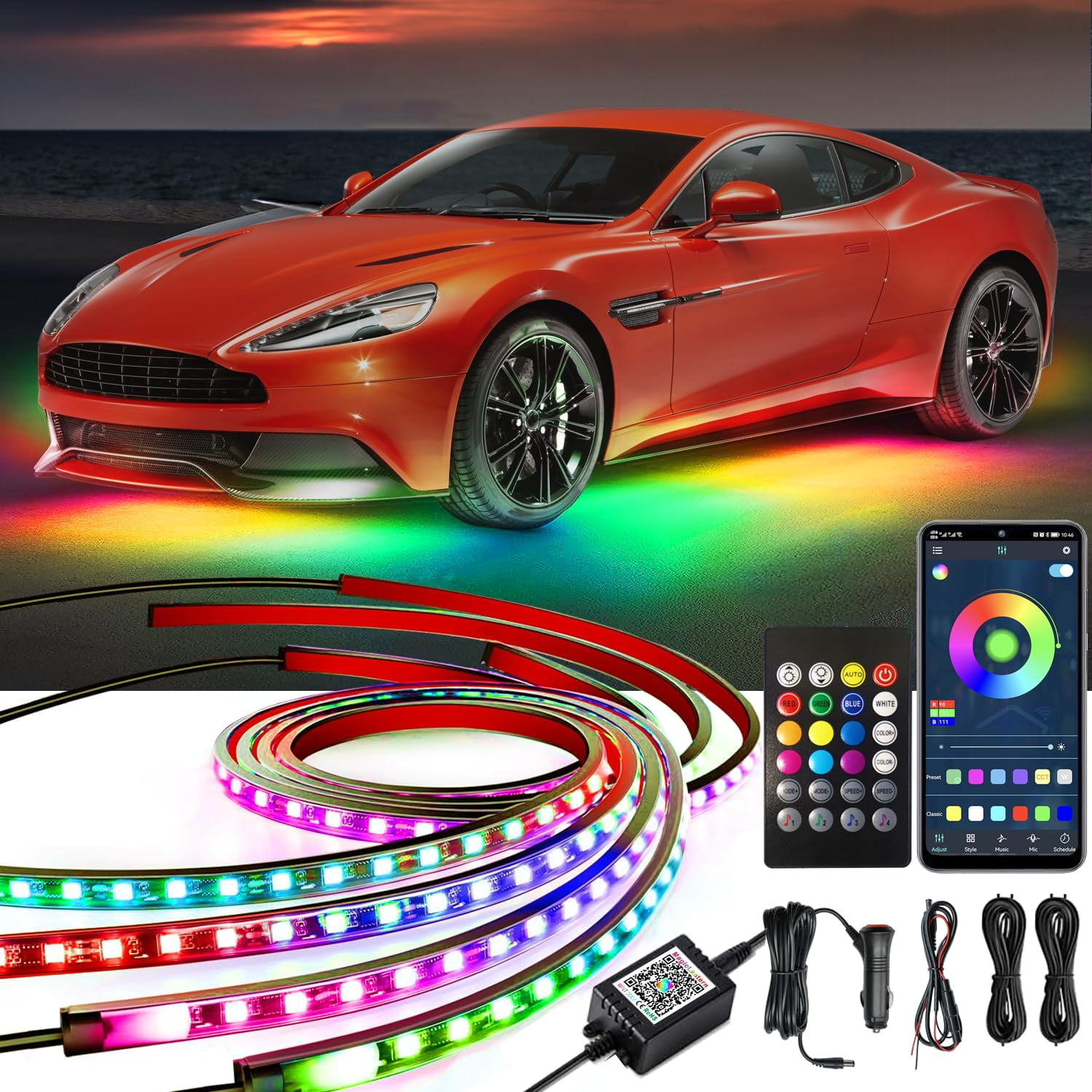Yielinth Underglow Kit, RGB-IC IFF17 Under Car Lights With Dream Color ...