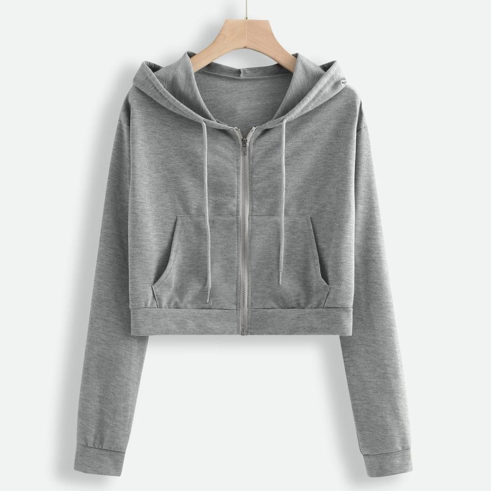Yievot Hoodies For Women Casual Zip Up Drawstring Cropped Hoodie Long