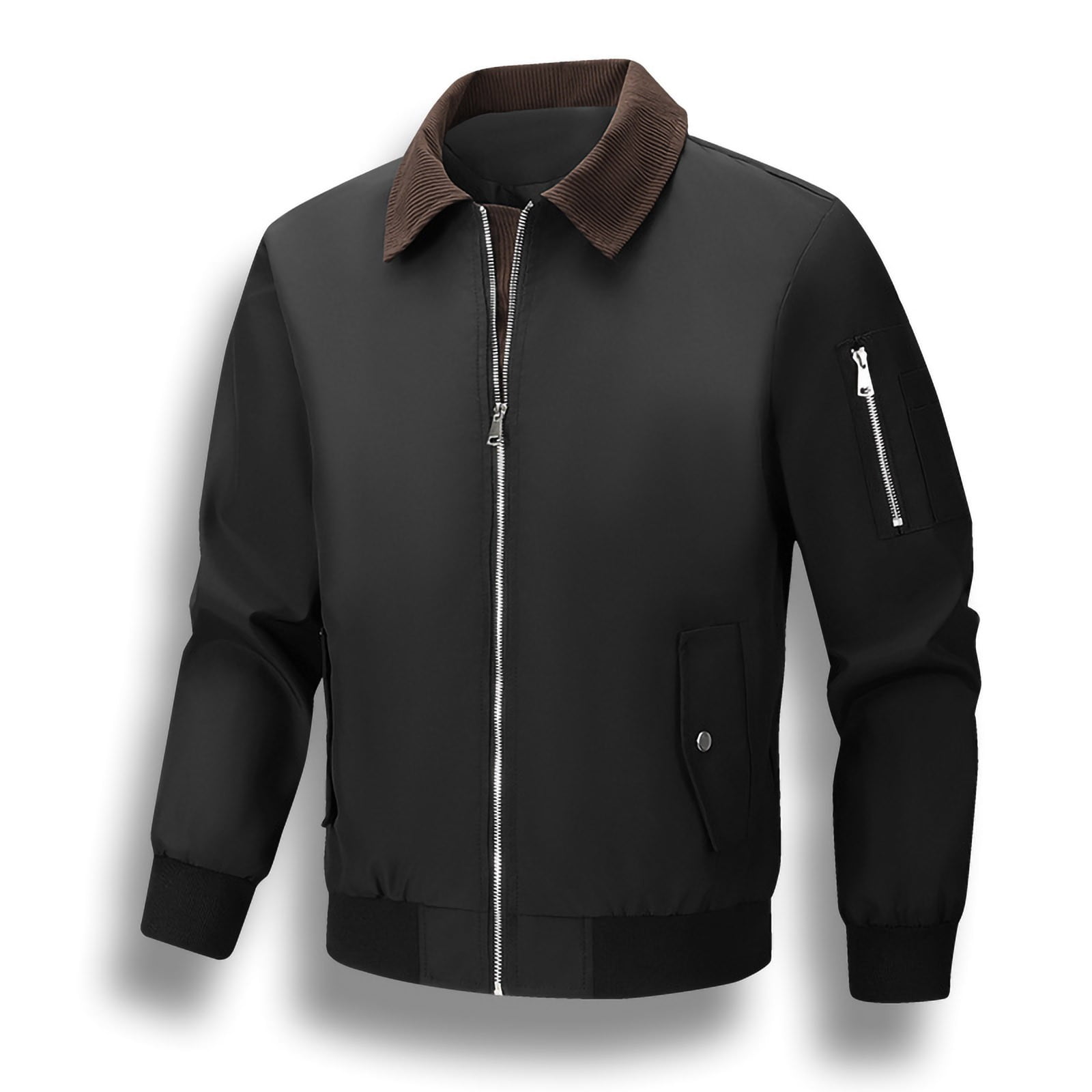 Yievot Men's Bomber Jackets Casual Lapel Full Zip Jacket Long Sleeve ...