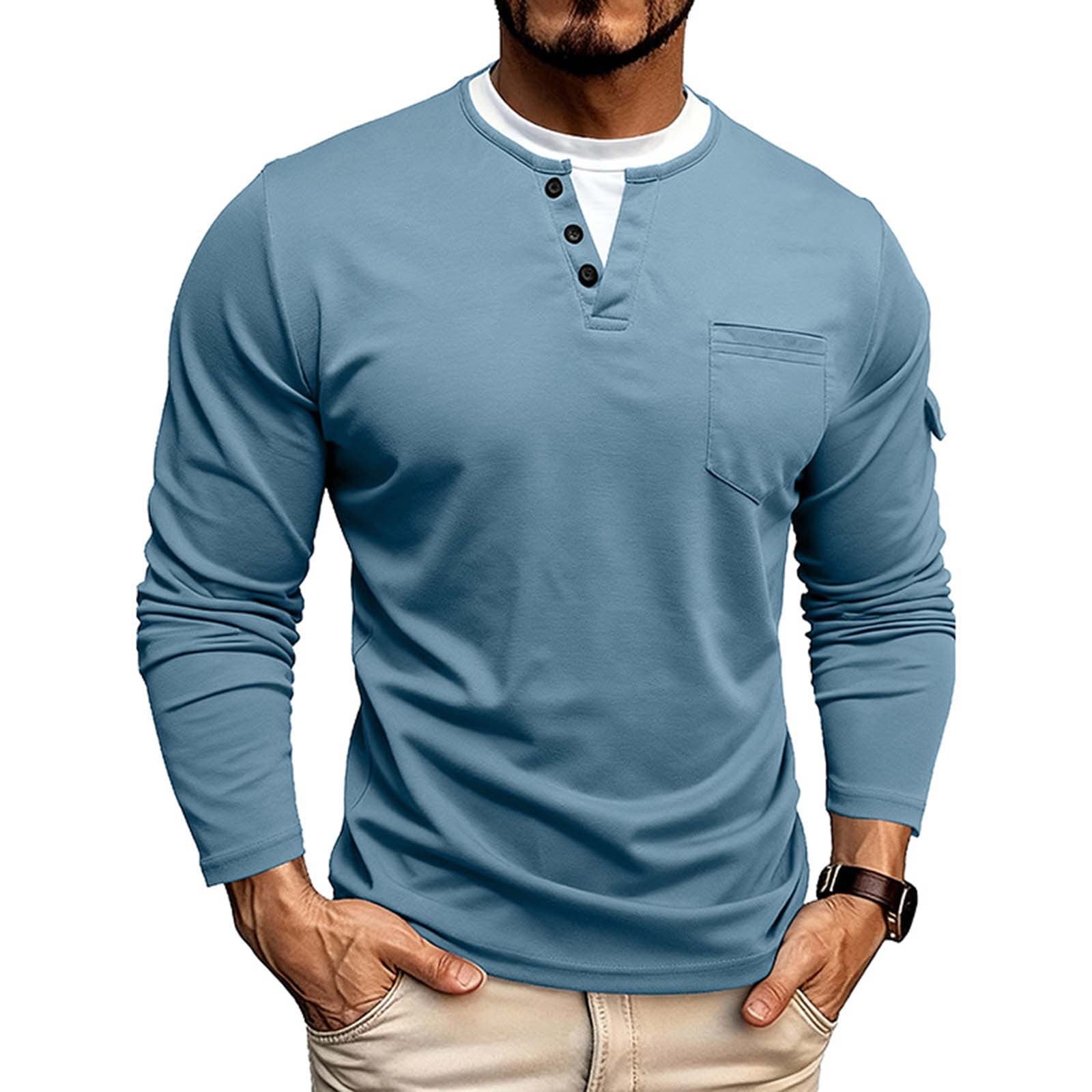 Yievot Mens Henley Shirts Long Sleeve Button Pocket T-Shirt Casual ...