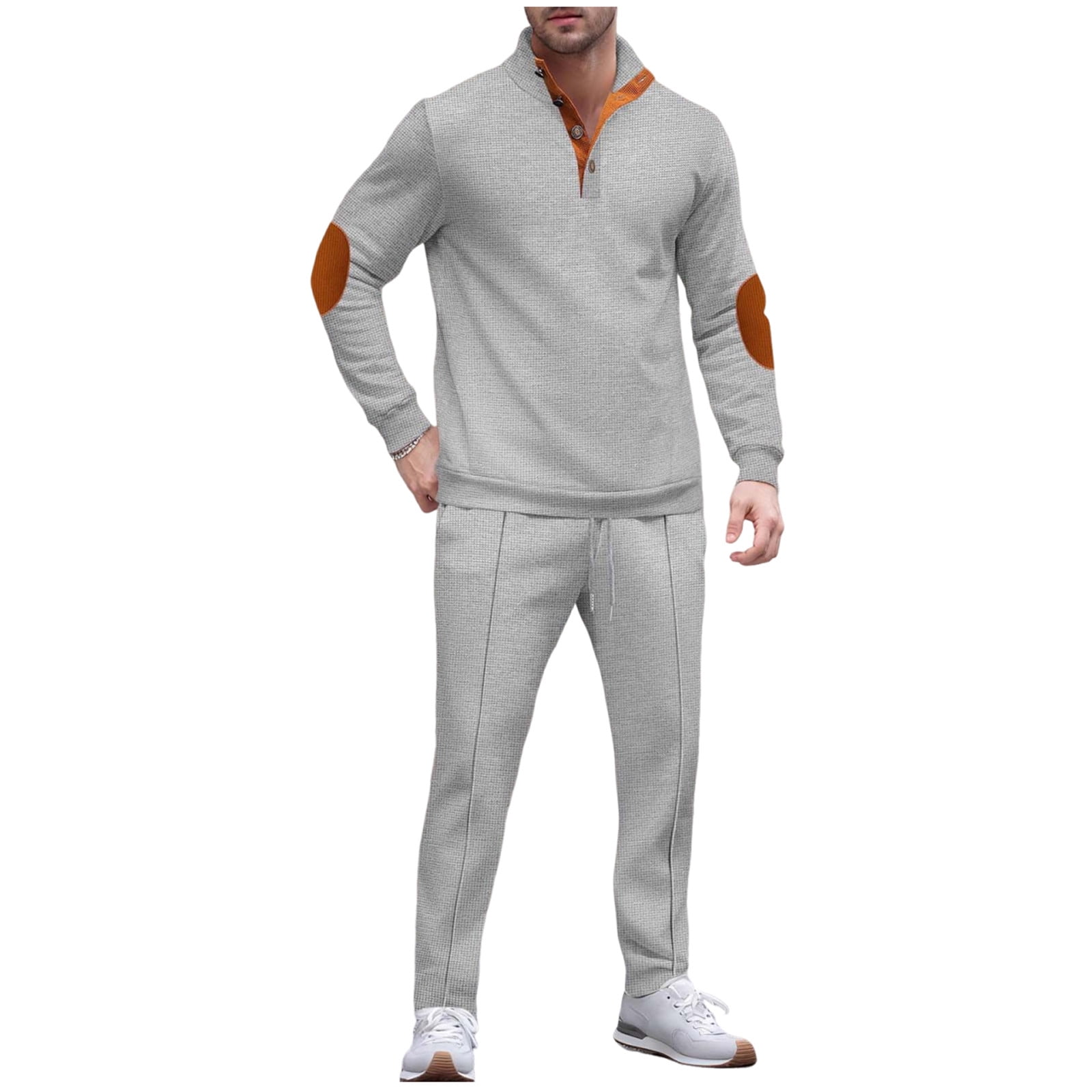 Yievot Mens Waffle Sweat Sets 2 Piece Outfits Sweatsuit Stand Collar ...
