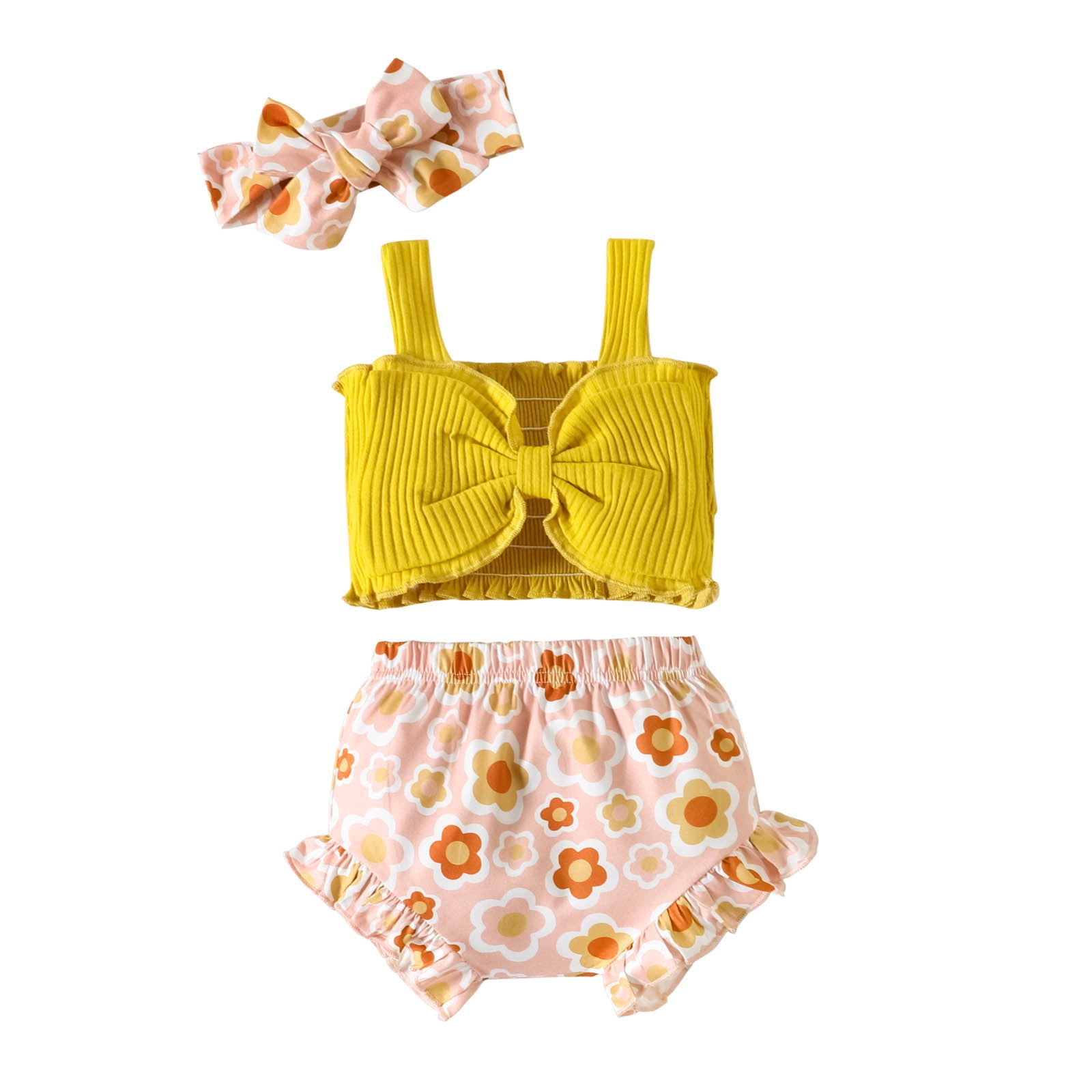 Yievot Newborn Baby Girl Sleeveless Cami Ribbed Top Solid Bow + Floral ...