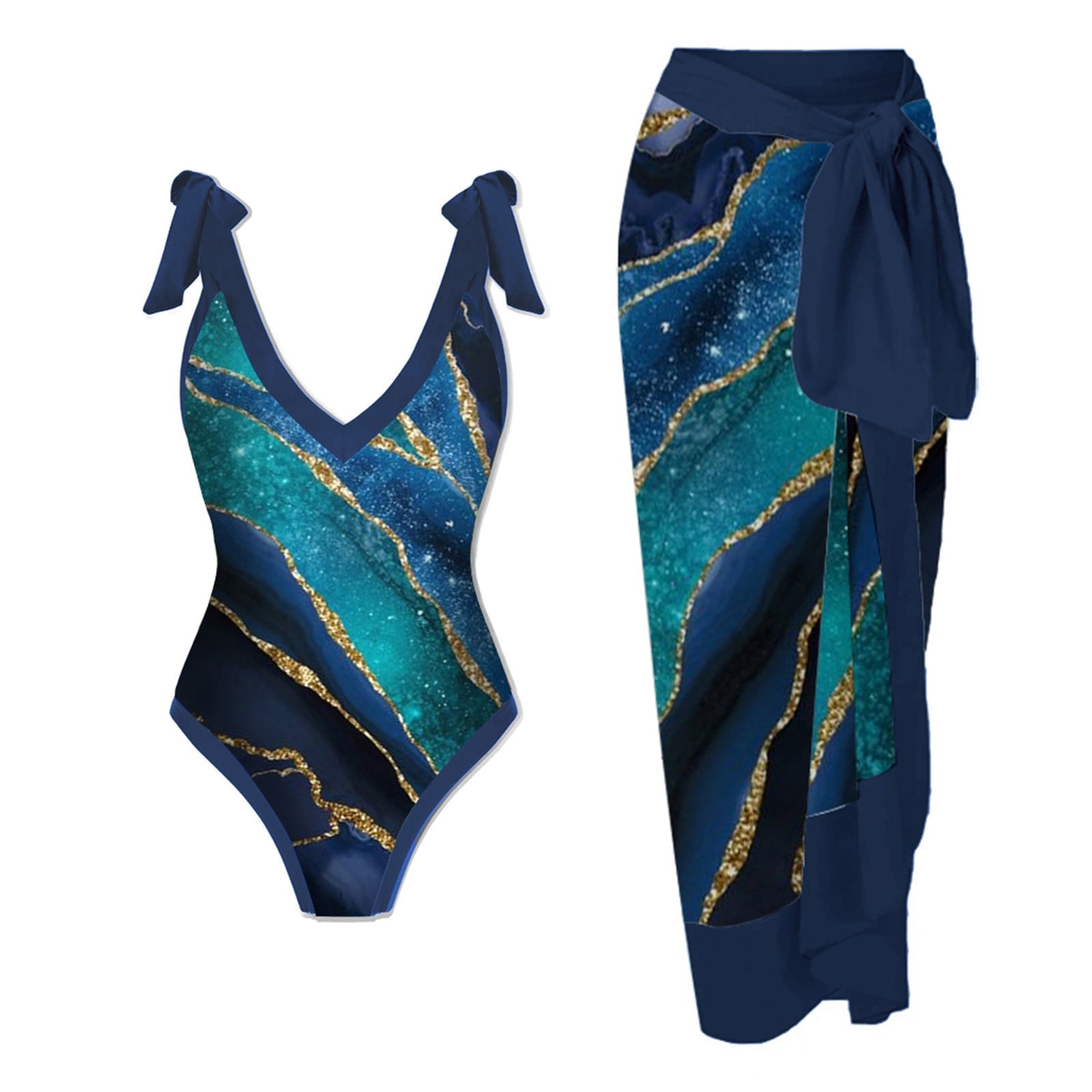 Yievot Women Sexy 2 Piece Oversized Swimsuit Monokini With Chiffon Long ...