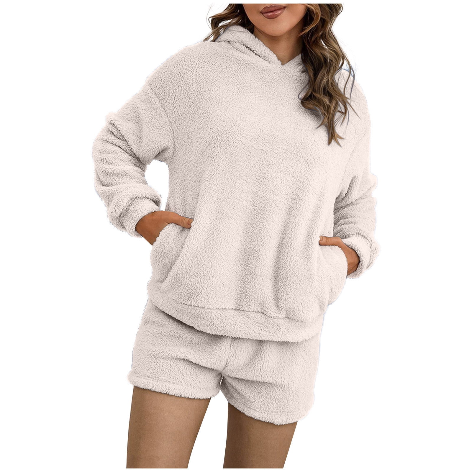 yievot Women's Fuzzy Fleece 2 Piece Outfits Pajamas Sets Soft Sherpa ...