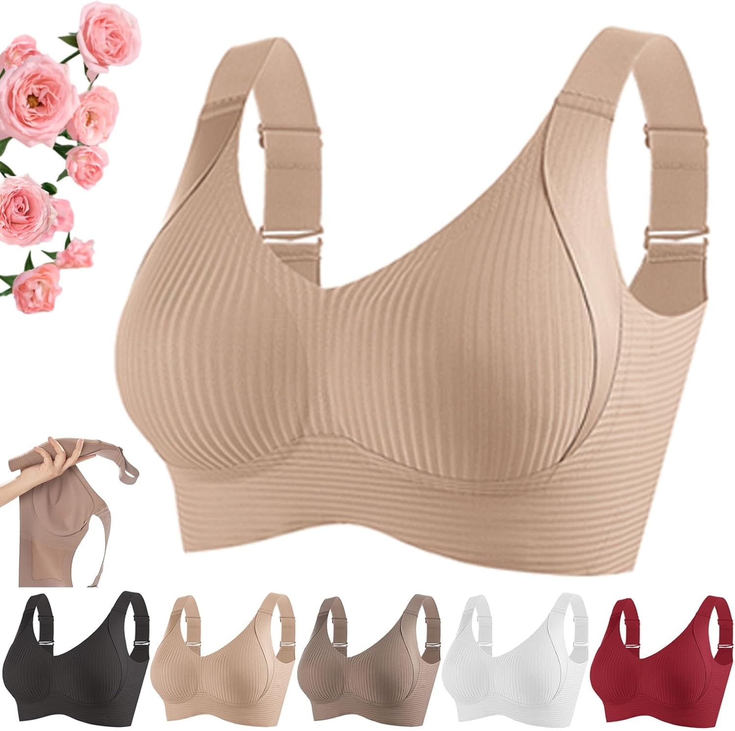 Yifare Invisible Lift Bra, Solid Color Four Rows Adjustable Wireless ...