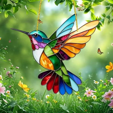 Colorful Hummingbird Suncatcher – Stained Glass Window Hanging Bird ...