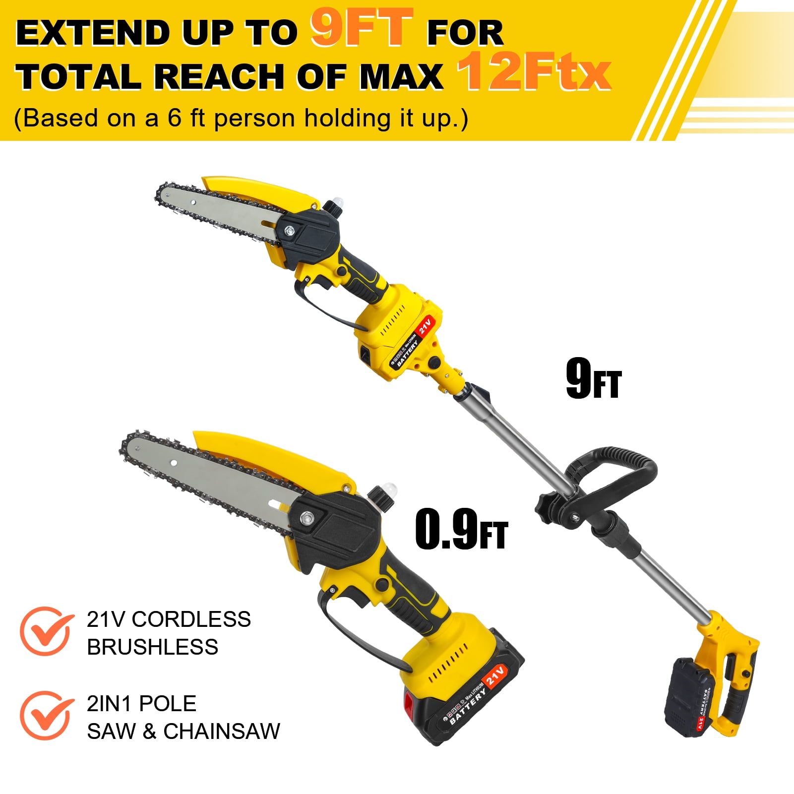 Yifeus 2-in-1 Cordless Pole Saws for Tree Trimming, 6 Inch Mini ...