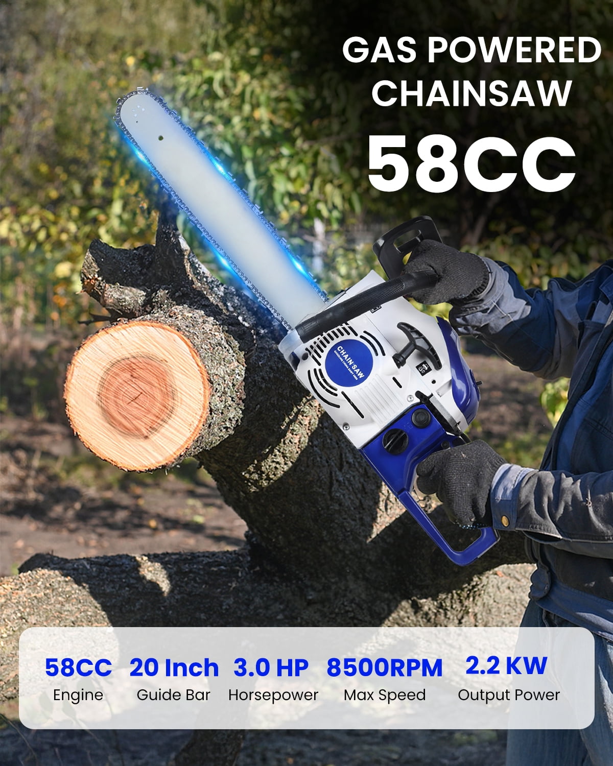 Yifeus Gas Chainsaw 20'' 2-Stroke 58CC Cordless Chainsaw for Farm ...