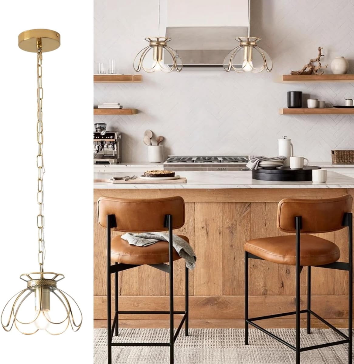 Yifi Glass Pendant Light Fixture, Brass Ceiling Pendant Lighting ...