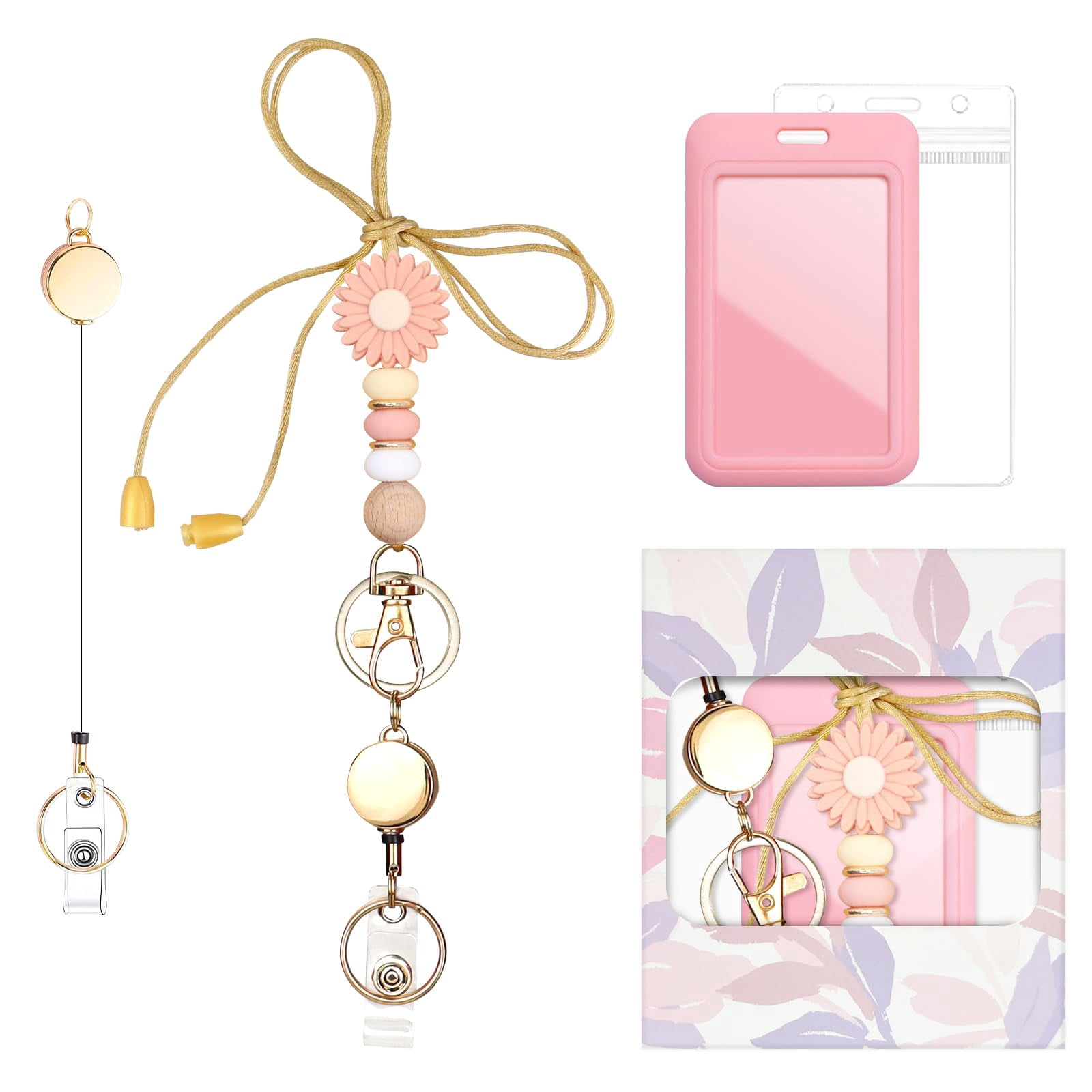 Yiflin Sliding Hard ID Badge Holder Set,Cute Unique silicone beads ...