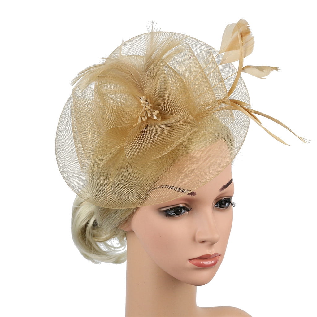 Yigetop Beige Fascinator Women's Organza Church Kentucky Derby British ...
