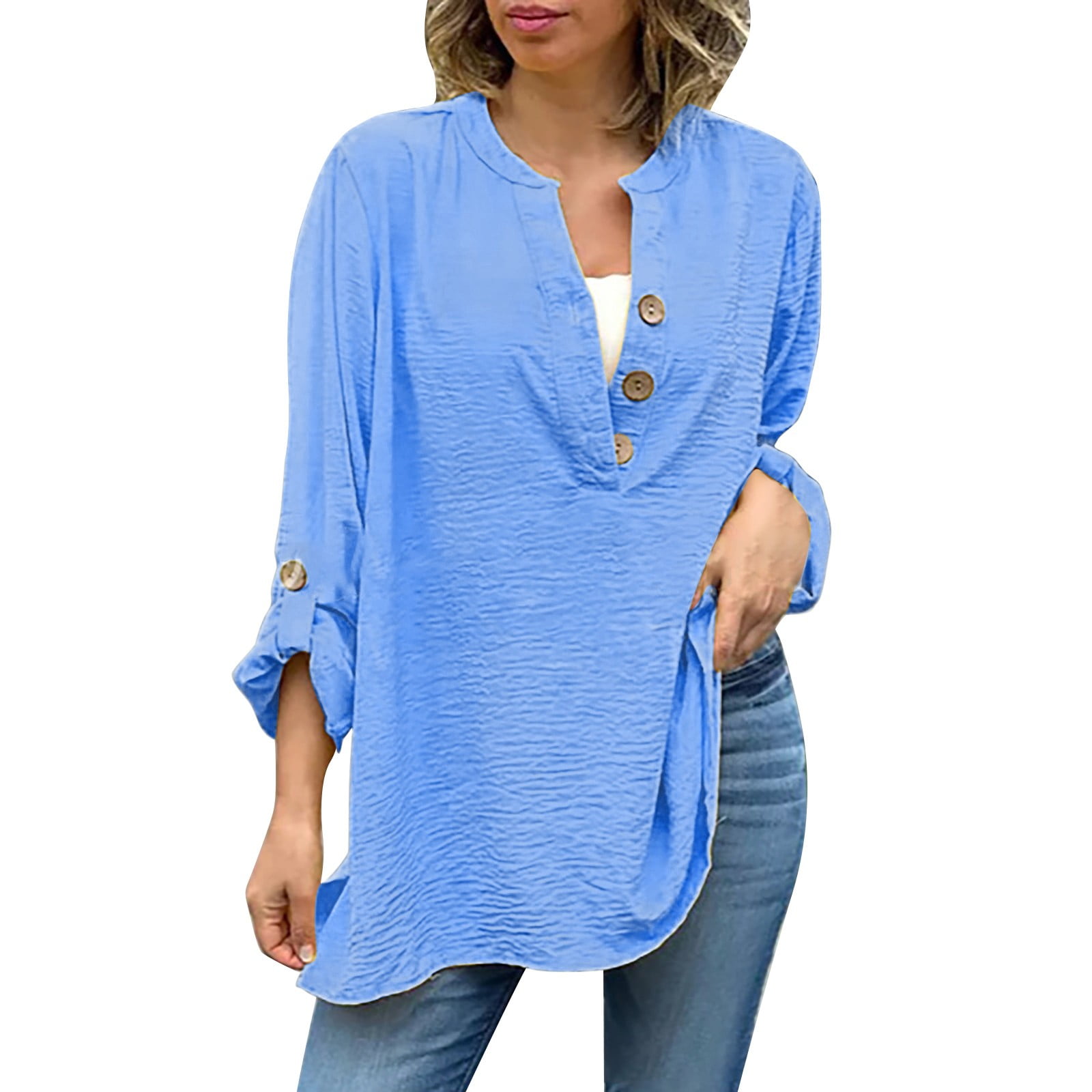 Yigetop Cotton Linen Shirts for Women, Ladies' Top Long Sleeves Round ...
