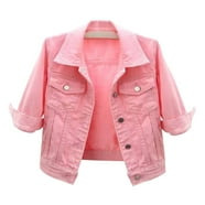 Women's Lightweight Basic Solid Color Denim Jacket with Pockets, Button ...