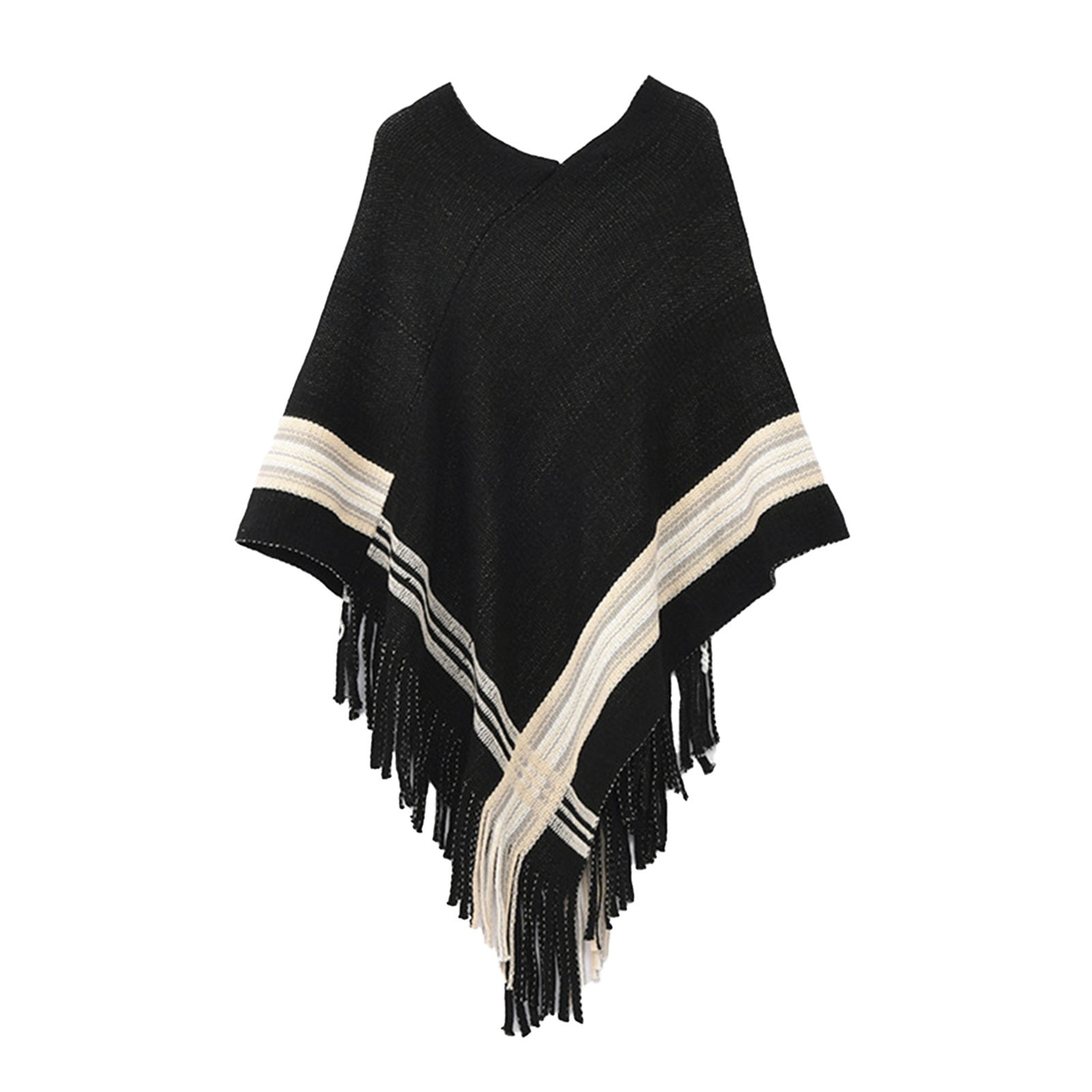 Yigetop Fashion Scarf for Women Women Splice Poncho with Tassels Faux ...