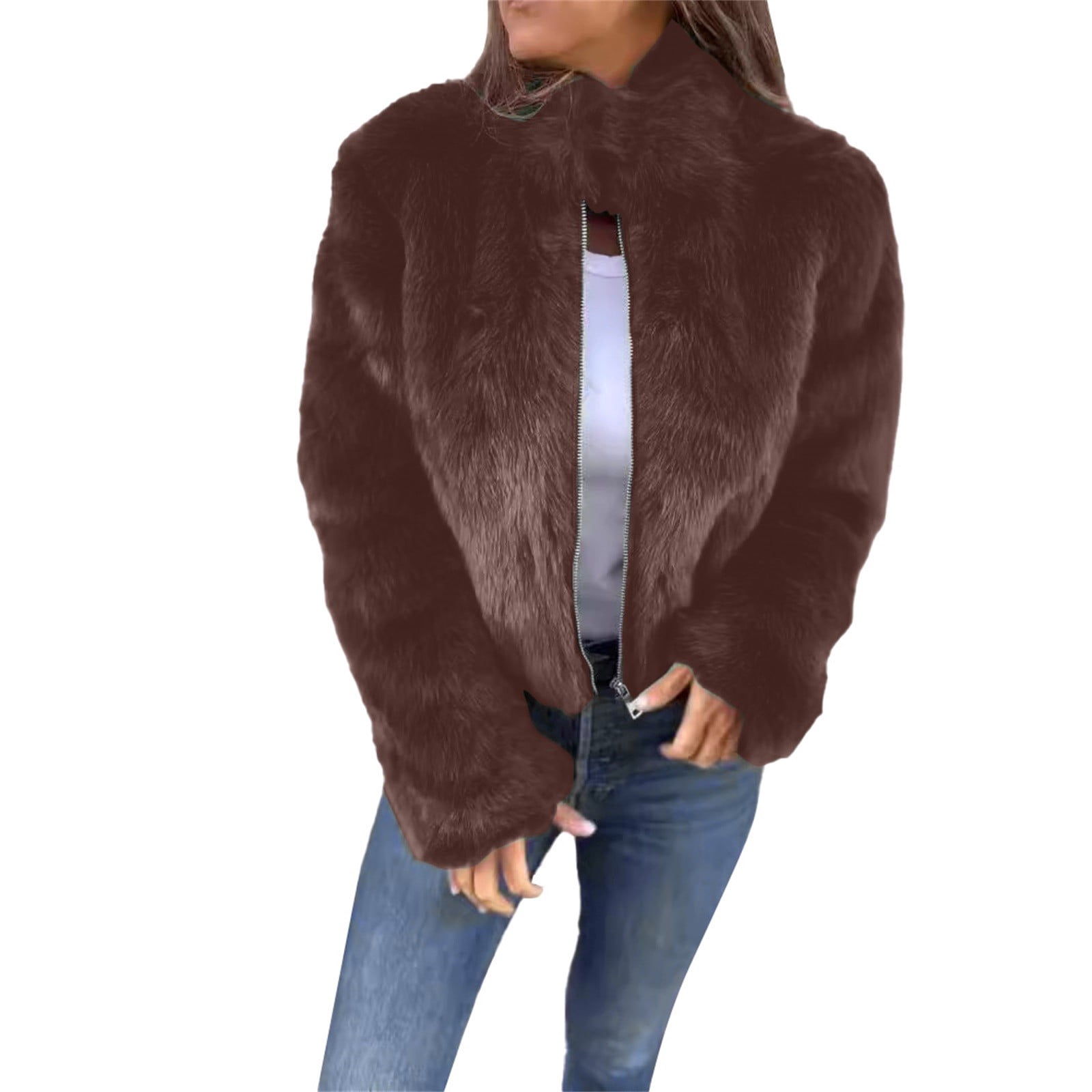 Yigetop Faux Fur Jacket Women Women's Fashion Cropped Faux Jacket ...