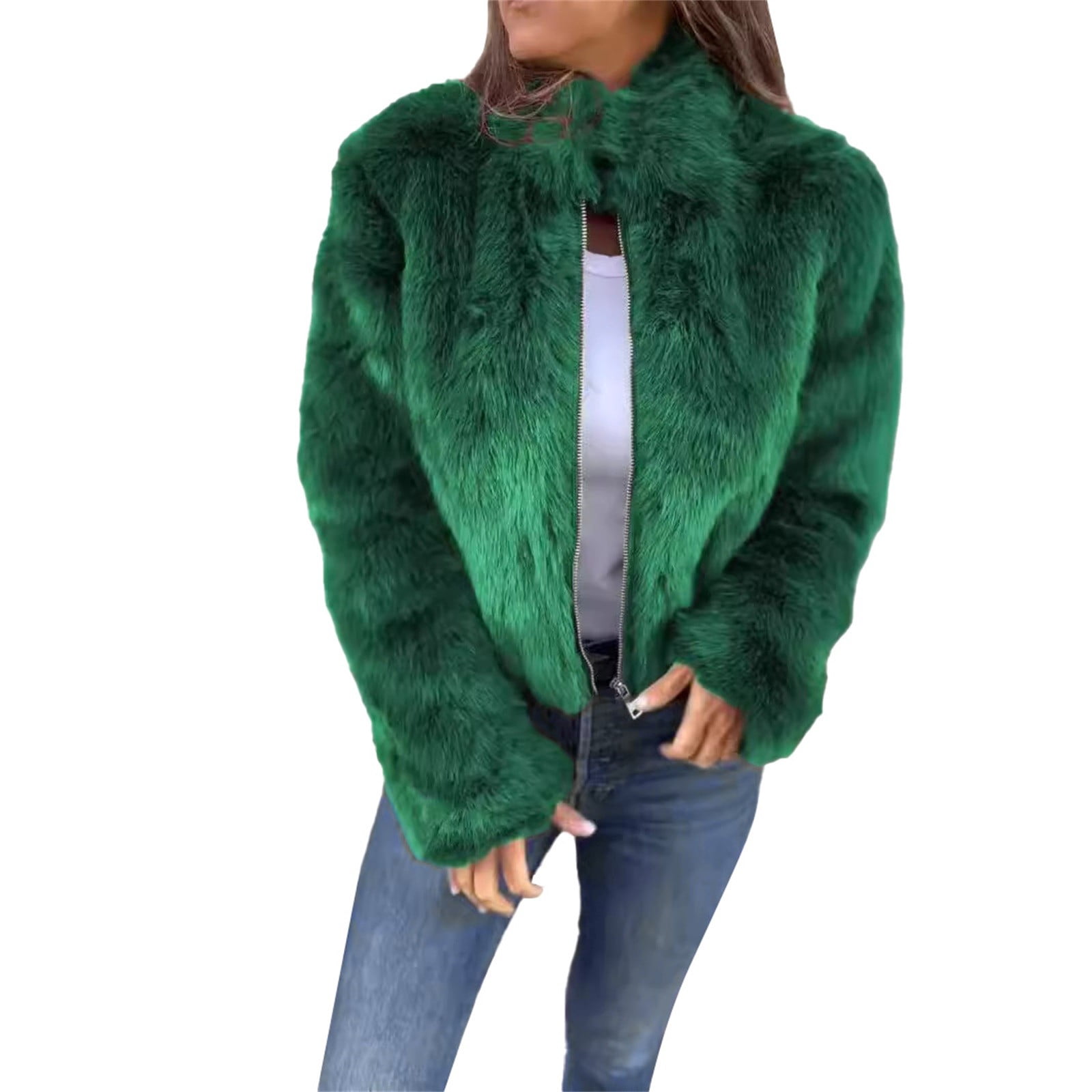 Yigetop Faux Fur Jacket Women Women's Fashion Cropped Faux Jacket ...