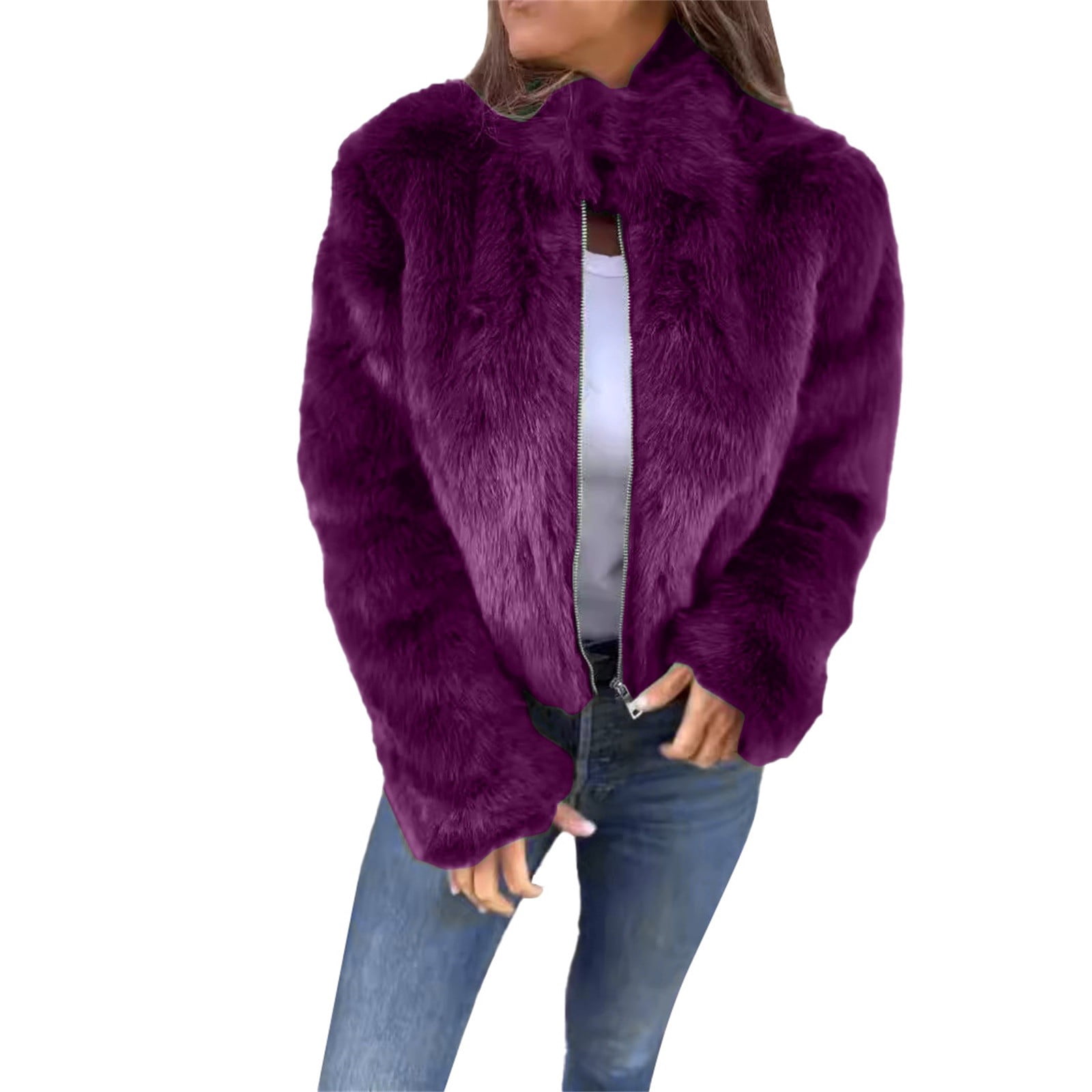 Yigetop Faux Fur Jacket Women Women's Fashion Cropped Faux Jacket ...