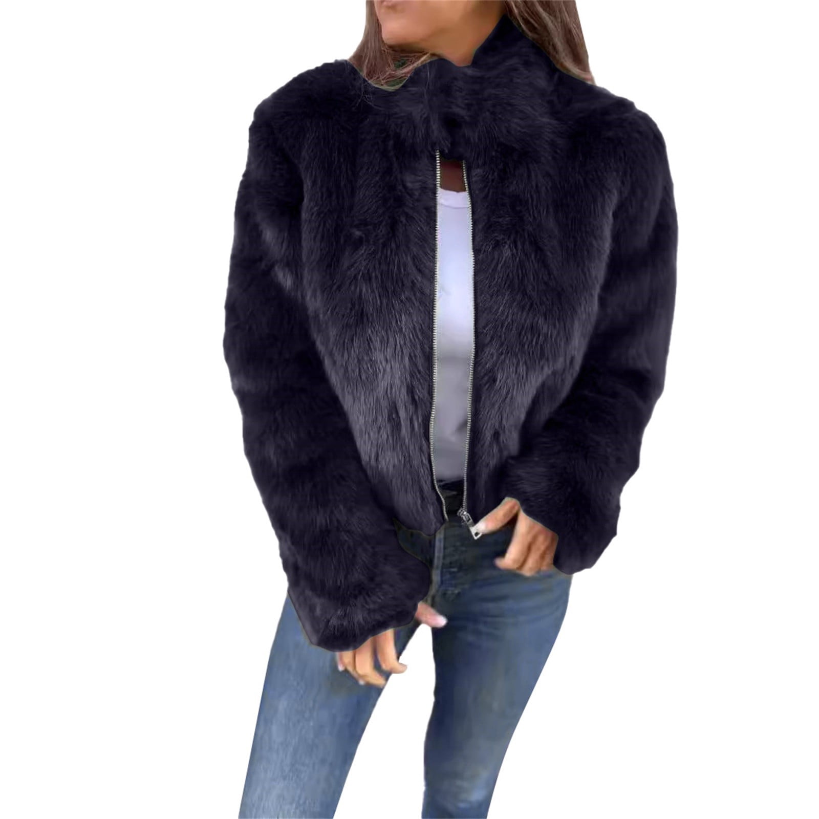 Yigetop Faux Fur Jacket Women Women's Fashion Cropped Faux Jacket ...