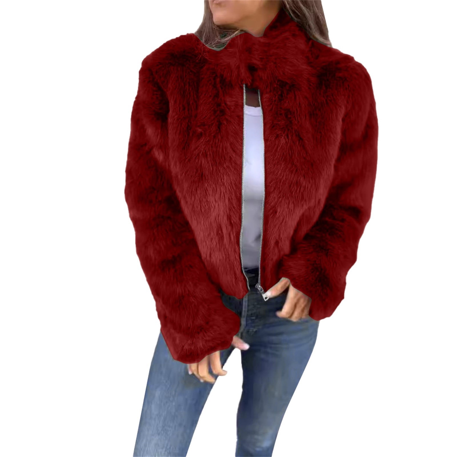 Yigetop Faux Fur Jacket Women Women's Fashion Cropped Faux Jacket ...