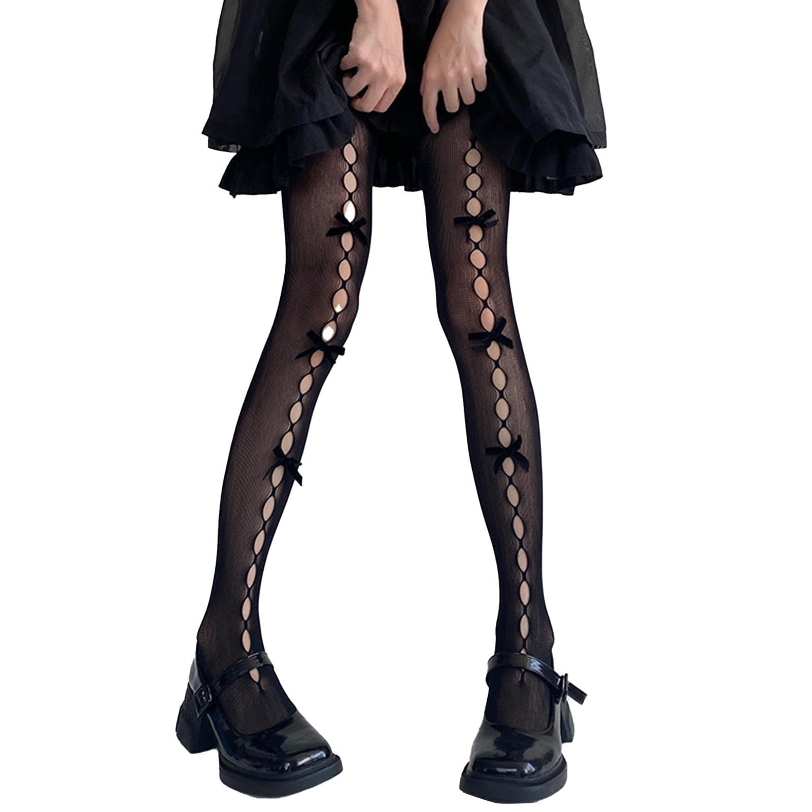 Yigetop Lace Tights Women Lolita Tights with Bows Cute Mesh Halloween ...