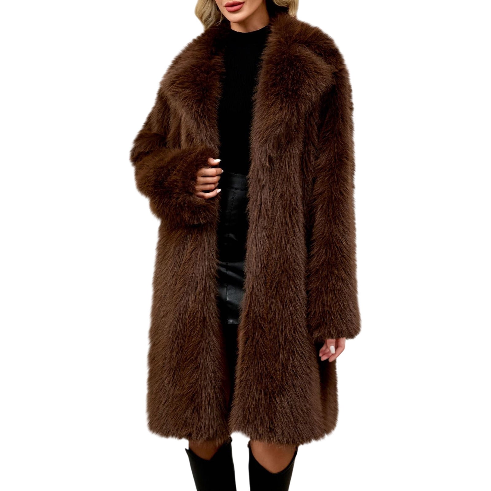 Yigetop Long Faux Fur Coat Women's Oversized Long Furry Jackets Warm ...