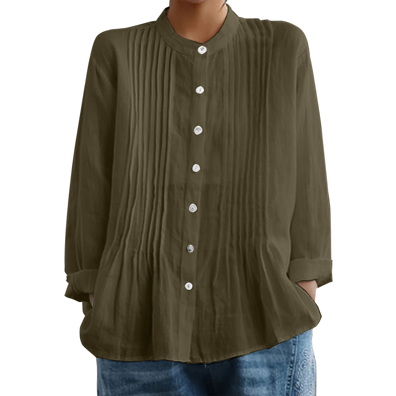 Yigetop Long Sleeve Tops for Women, Women’S Pleated Shirt with Retro ...