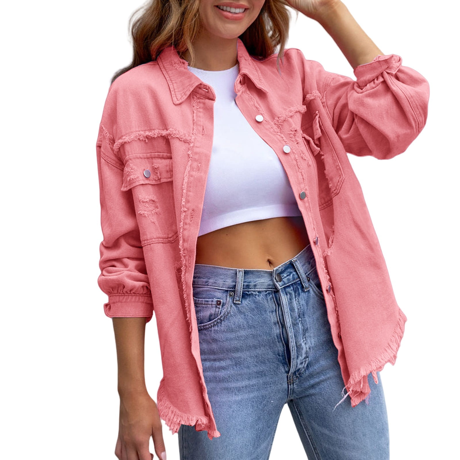 Yigetop Oversized Denim Jacket Women, Denim Jacket Women's Long Sleeve ...