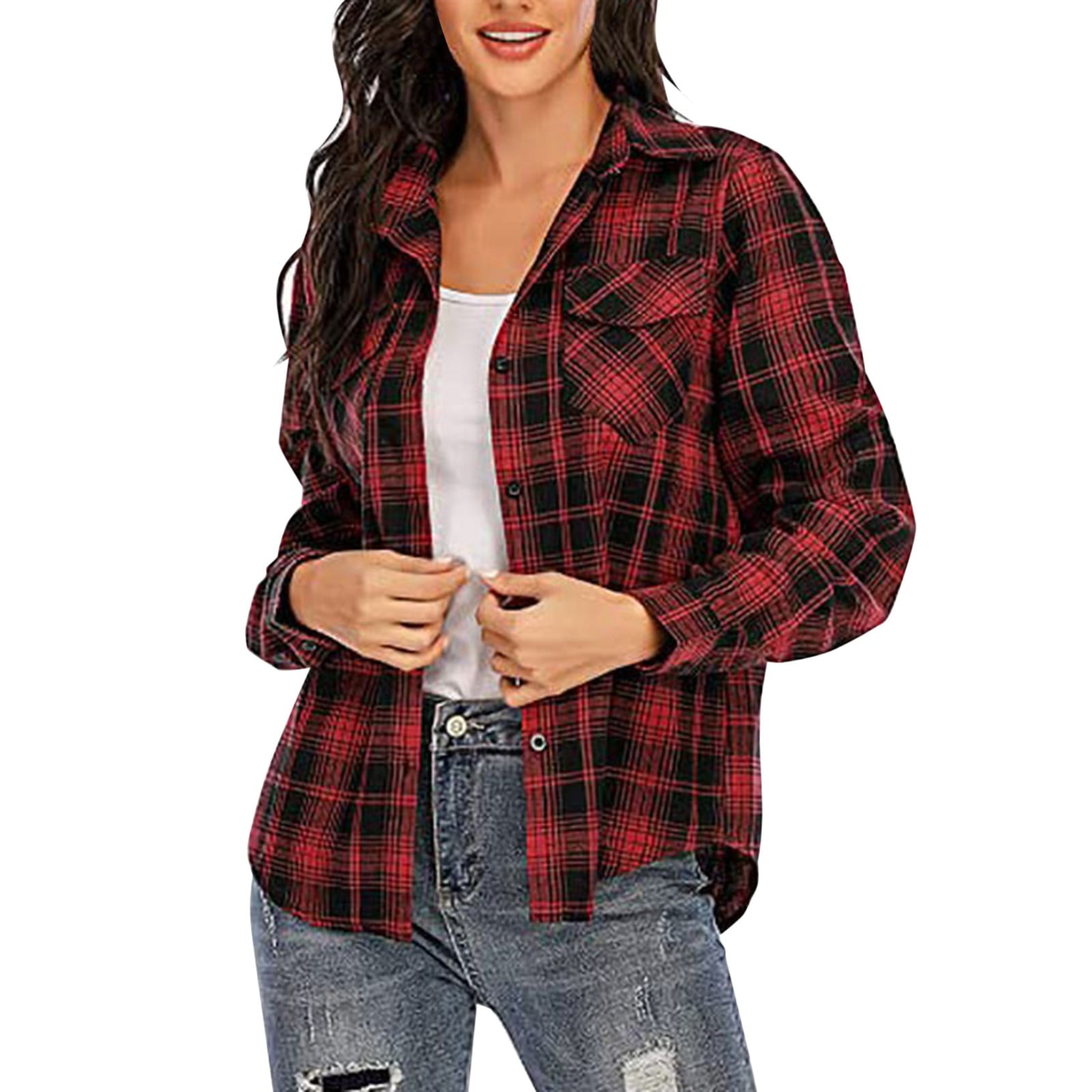 Yigetop Plaid Shirts for Women Plaid Shirts for Women Long Sleeve ...