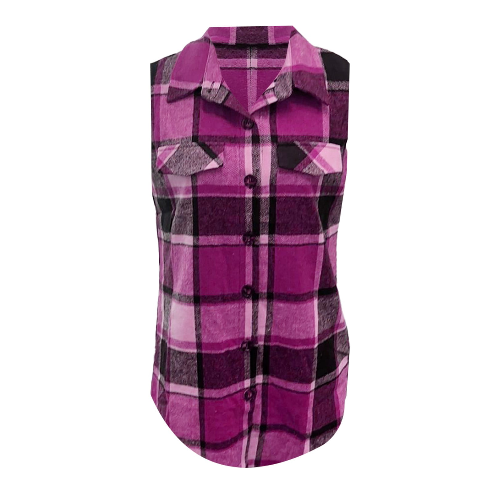 Yigetop Plaid Vest for Women Women's Button Down Shirts Long Sleeve Top ...