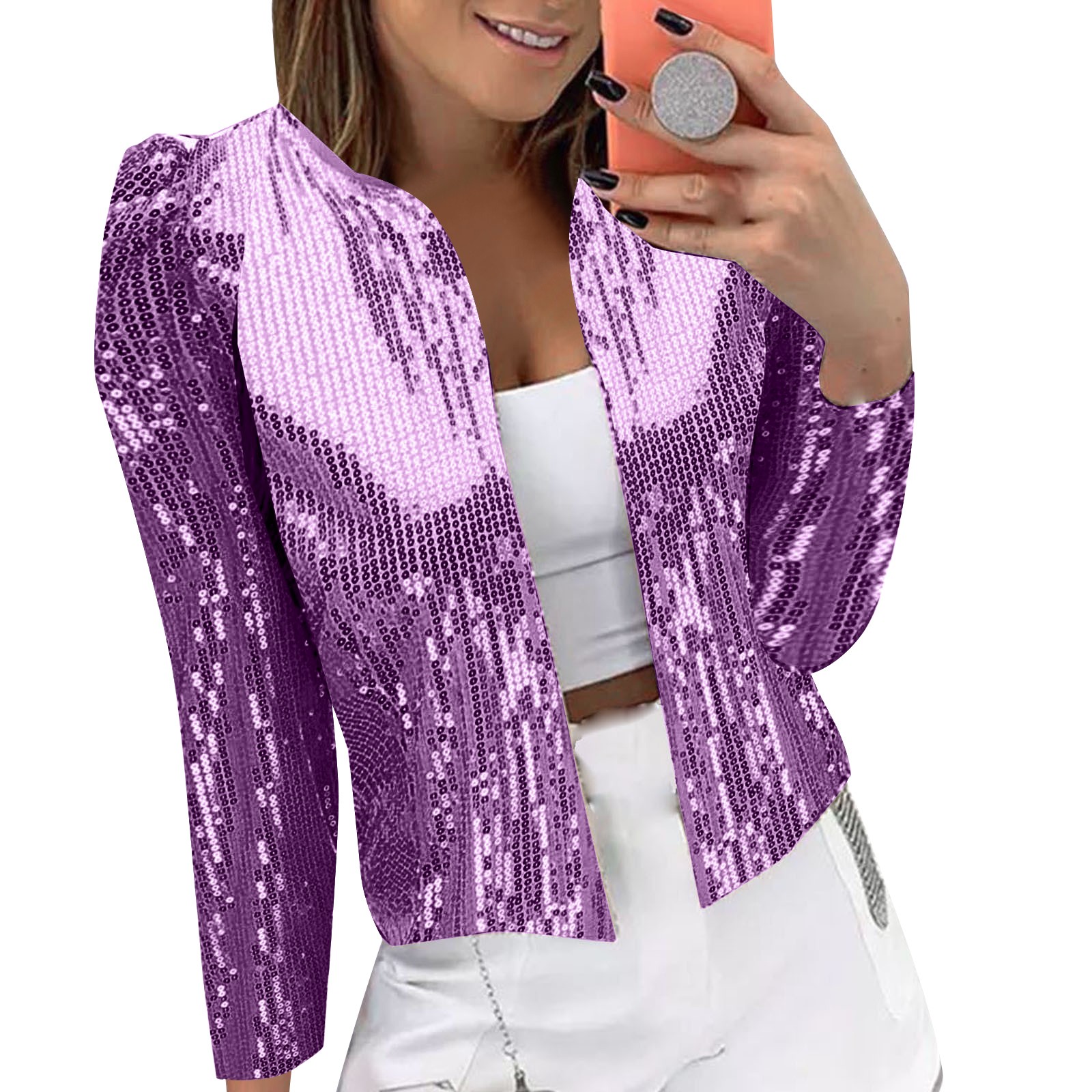 Yigetop Sequin Blazer for Women Women's Casual Fashion Sequin Bead ...