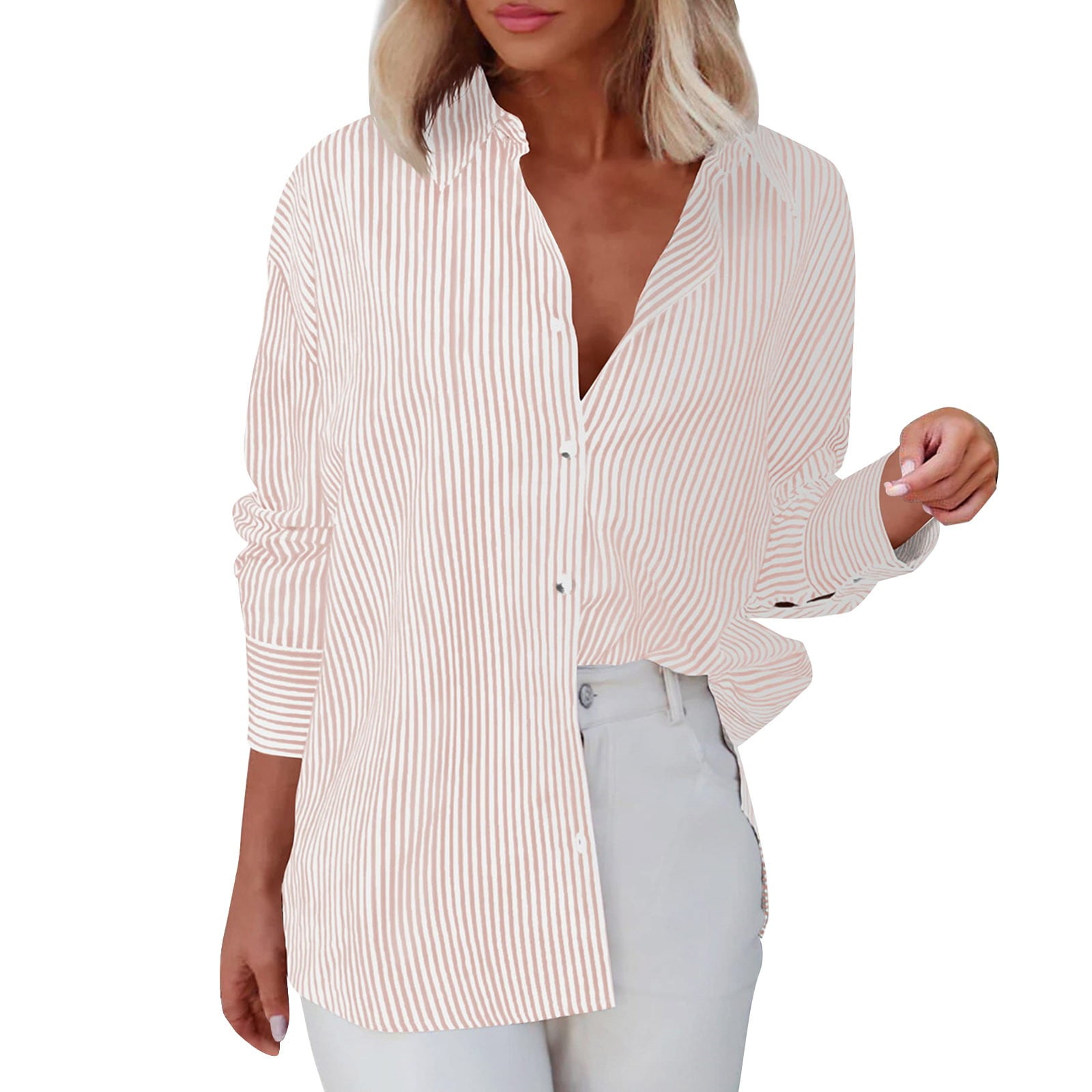 Yigetop Striped Button Down Shirt Women Women's Striped Button Down ...