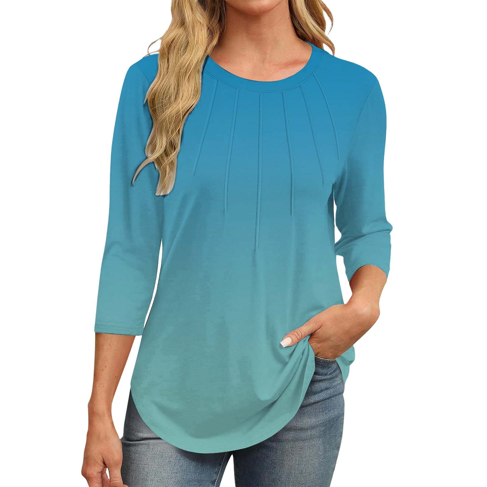 Yigetop Women's Tunics 3/4 Length Sleeve Womens Tops Round Neck Casual ...