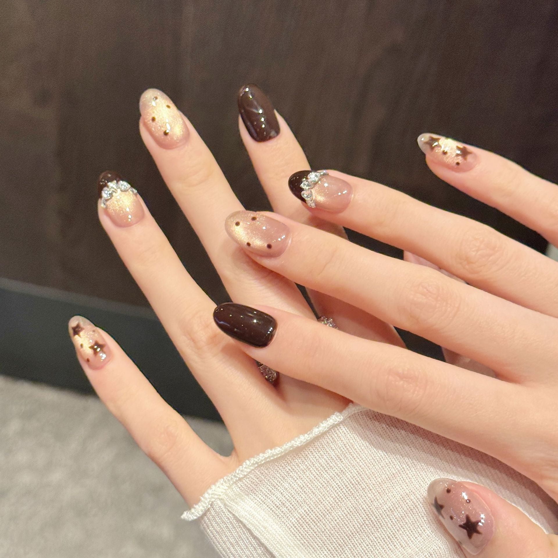 Yihe Original [French Star Brown] Maillard Polka Dot Pentagram Bright ...