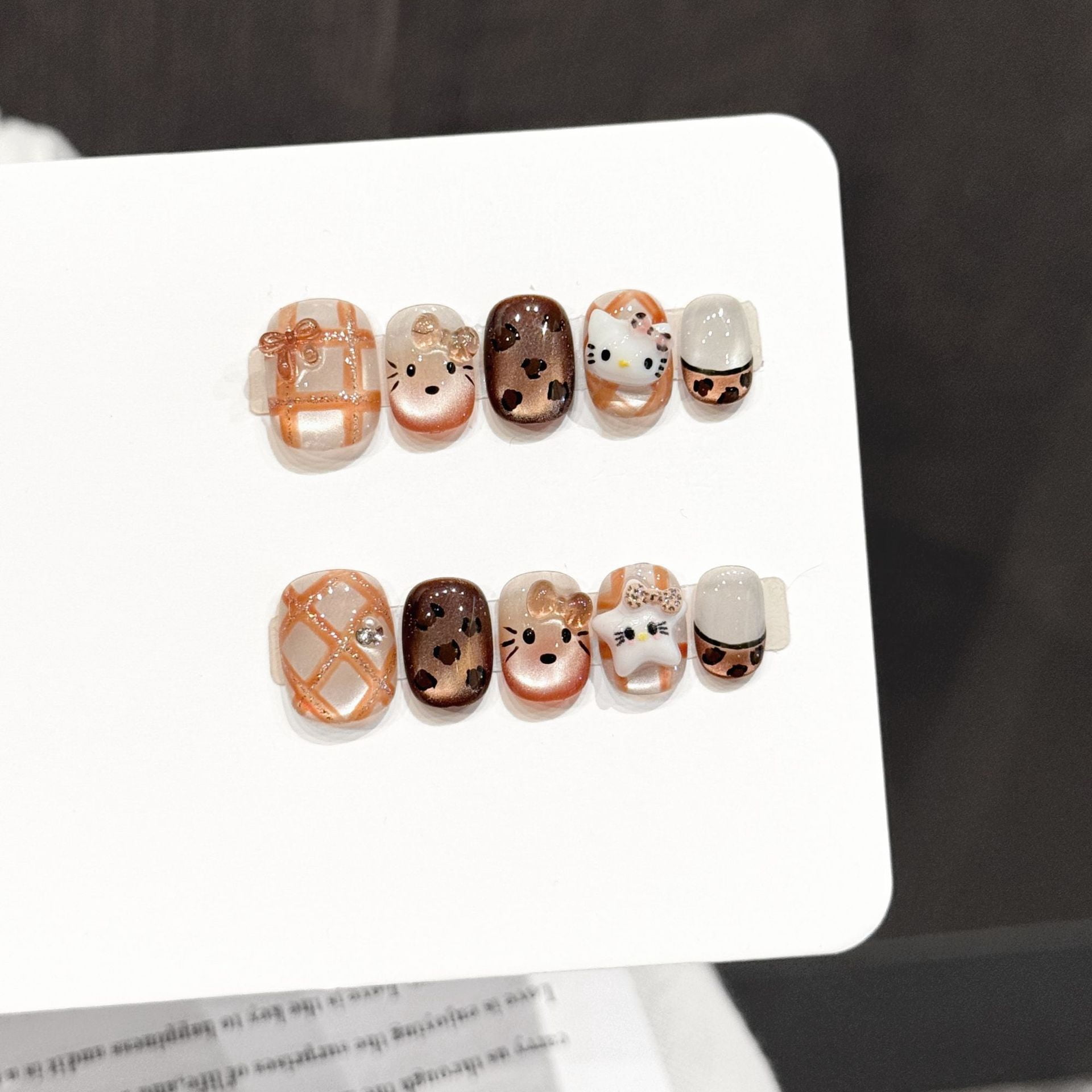 Yihe Original [Meow Brown Sweet Grid] Kitty Cat Brown Orange Contrast ...