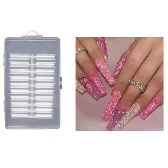 Yihuala 240 Pcs/Set Full Cover-Nails Tips Extra-Long Clear Nails Tips ...