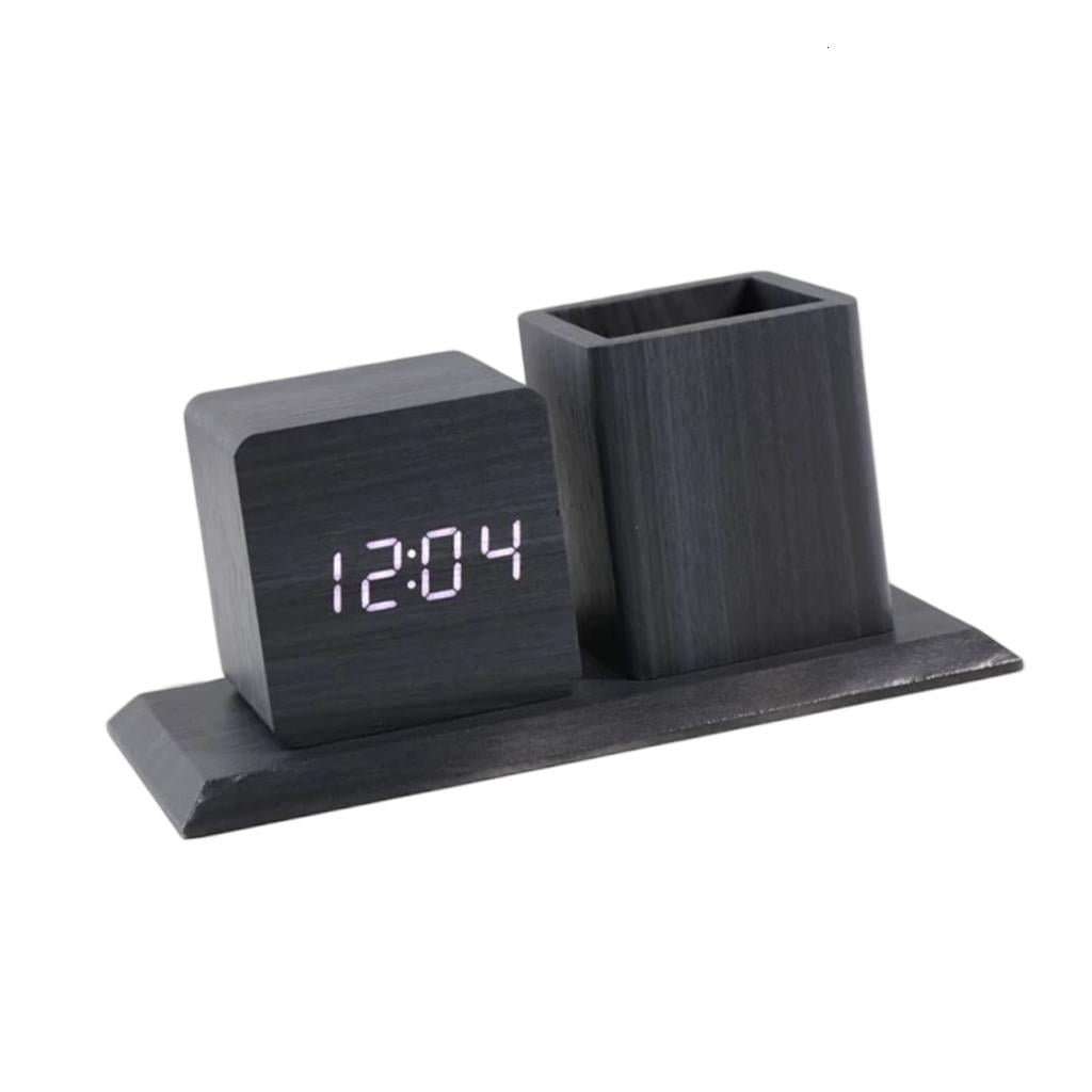 Yihuala Multifunctional Wood Desktop Clock With 3 Alarms Pen Storage ...