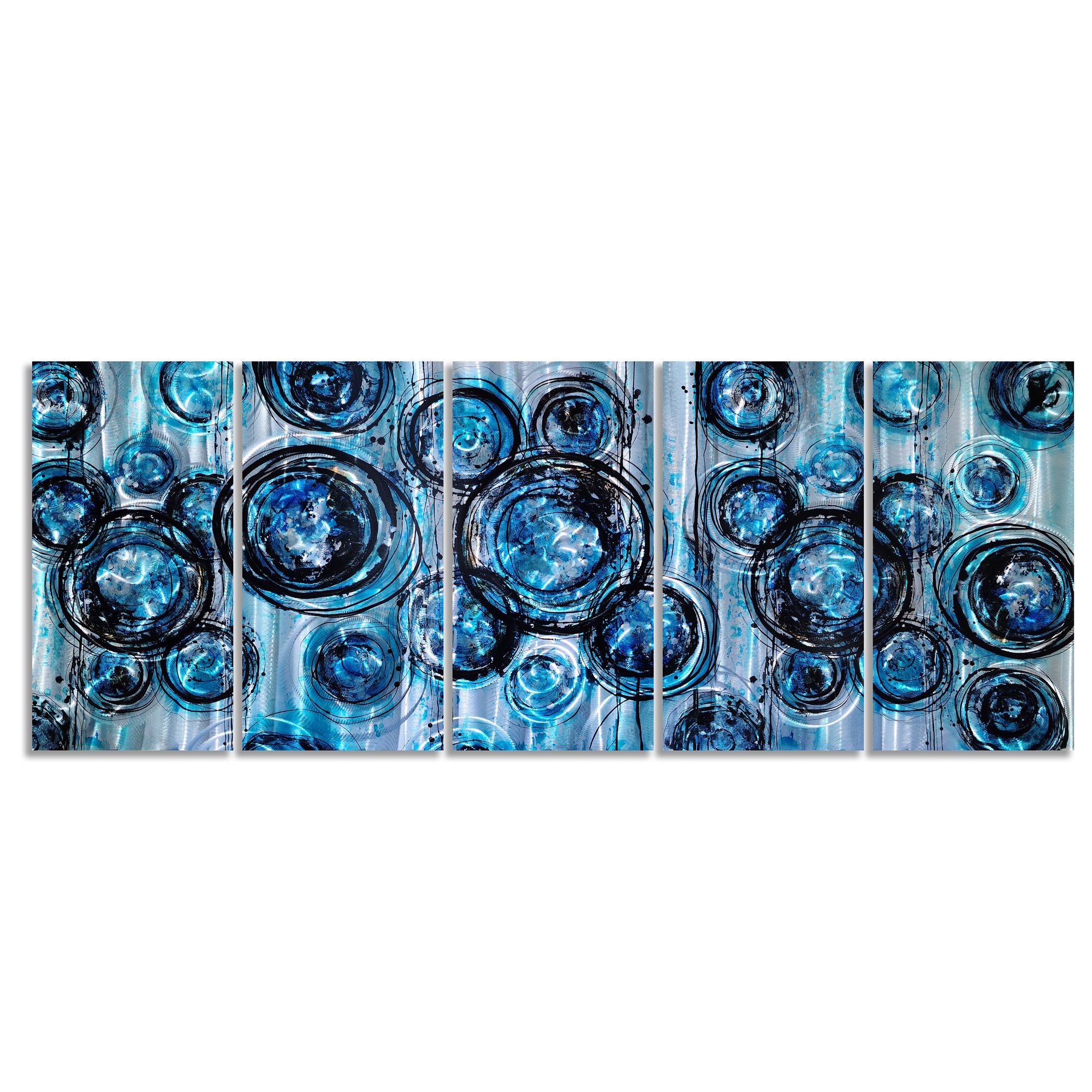 Yihui Arts 5 Pieces Black Blue and Silver Metal Wall Art for Bedroom ...