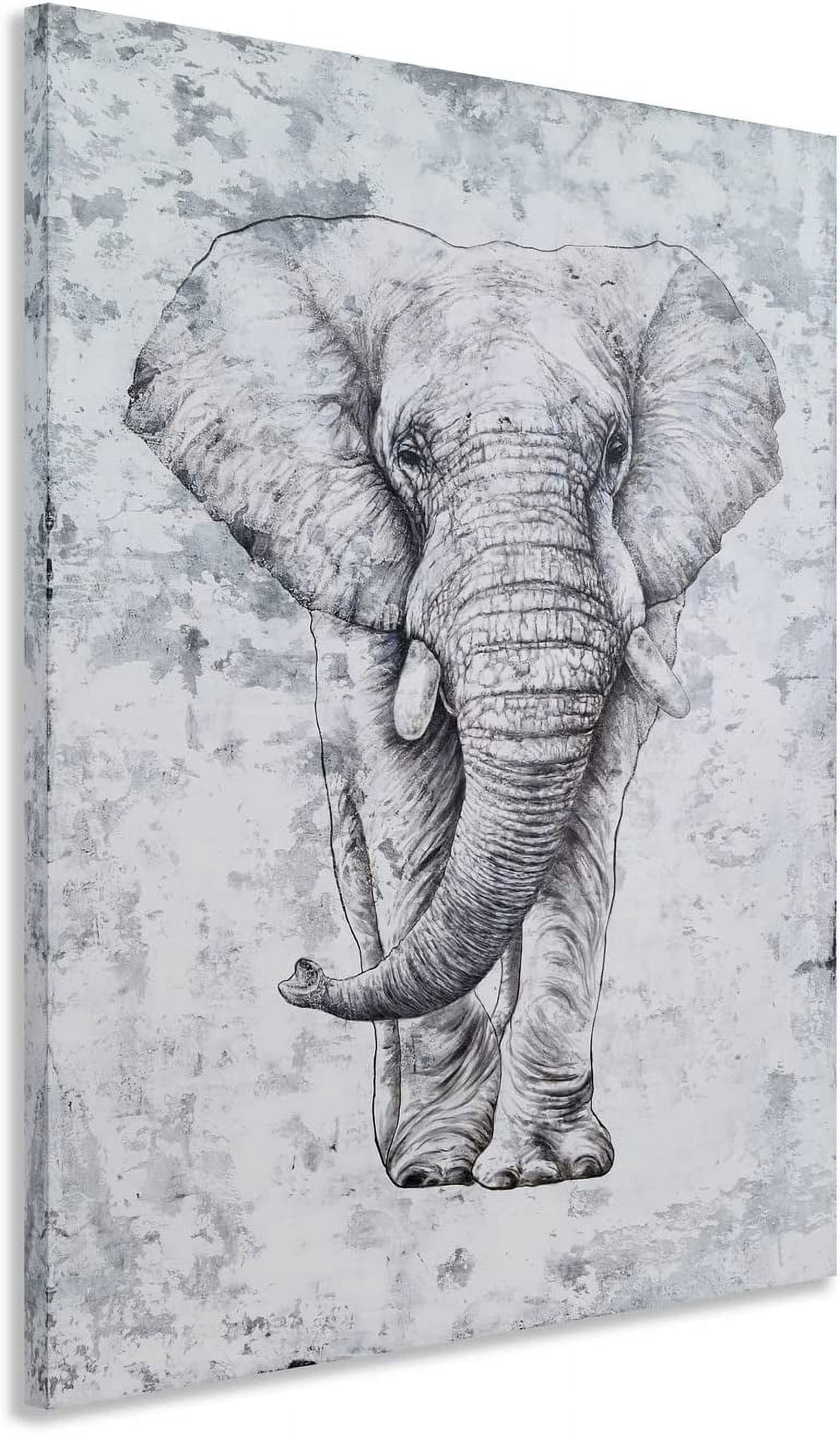 Yihui Arts Elephant Wall Art - Vertical Canvas Oil Paintings - Giant ...