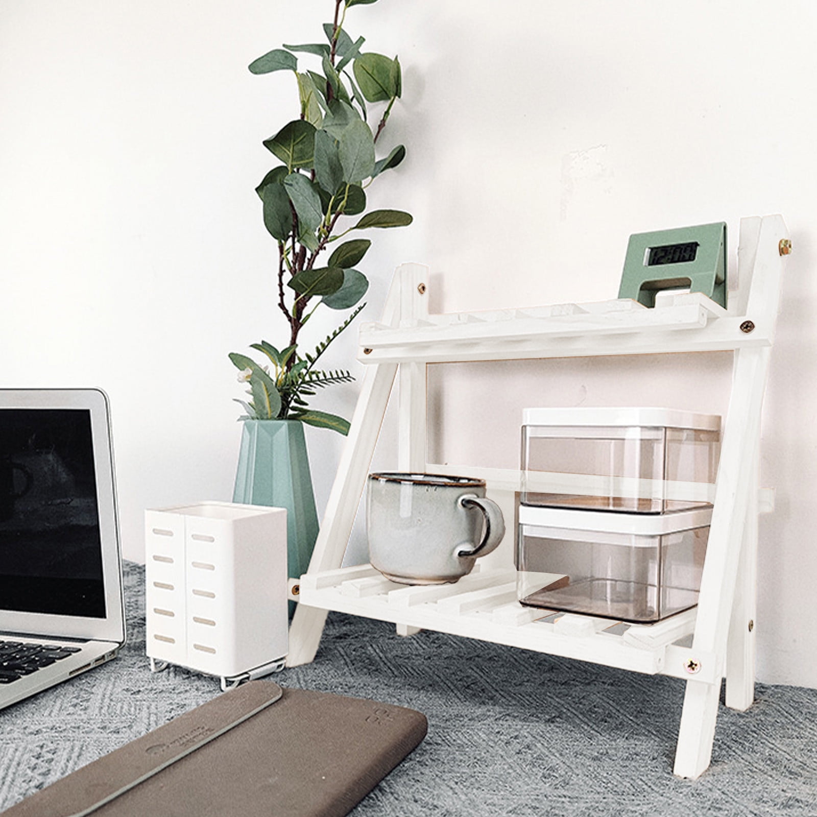 Yika 2-Step Desktop Storage Organizer Foldable 2 Tier Ladder Plant ...