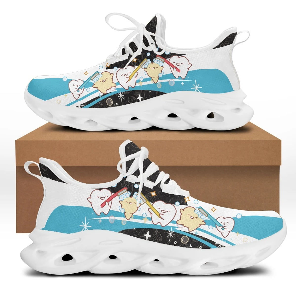 Yikeluo Cartoon Tooth Pattern Mesh Swing Sneakers Comfort Lace up ...