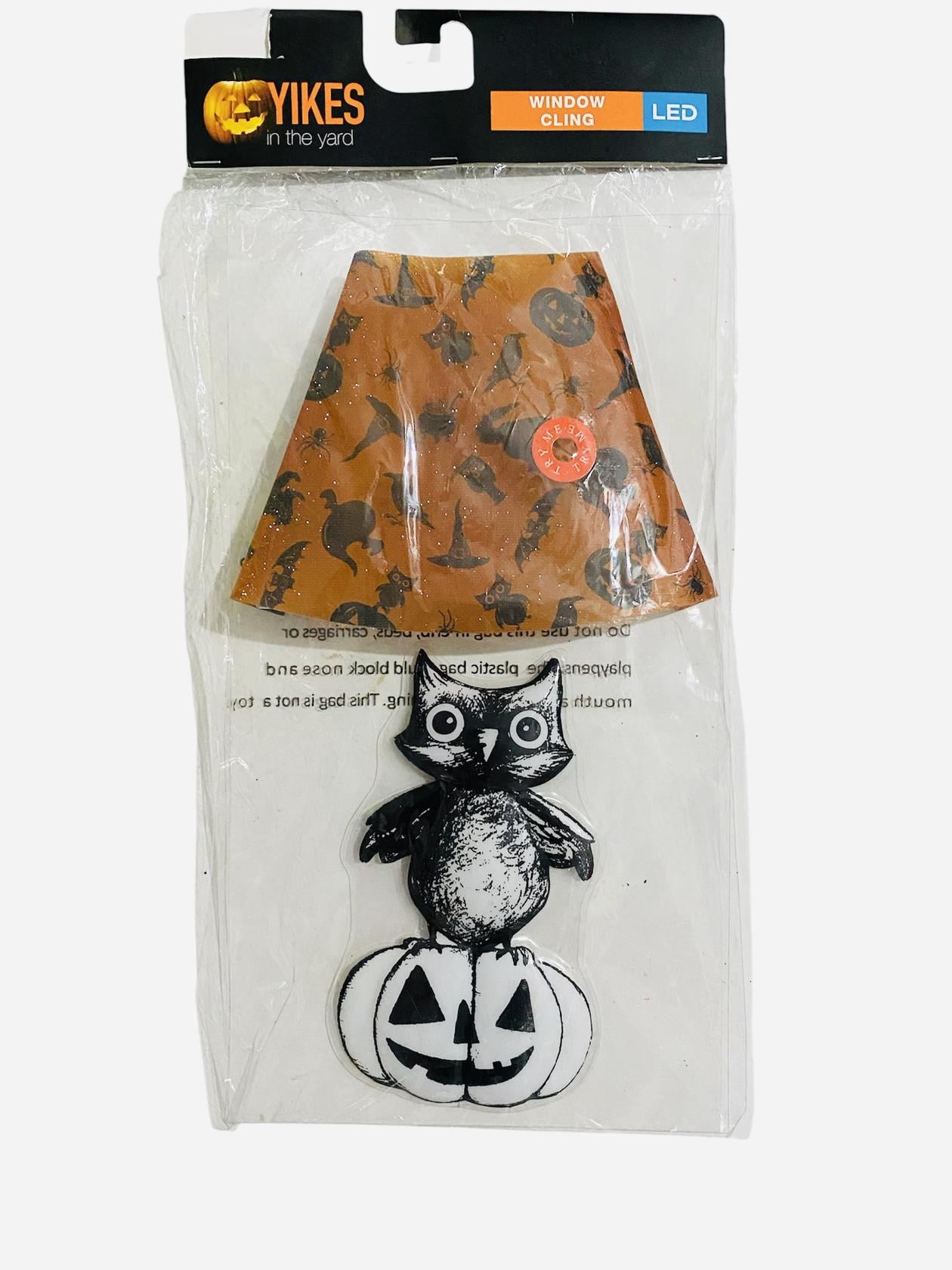 Yikes in the Yard Owl & Pumpkin Halloween LED Window Cling with 2 Foam ...