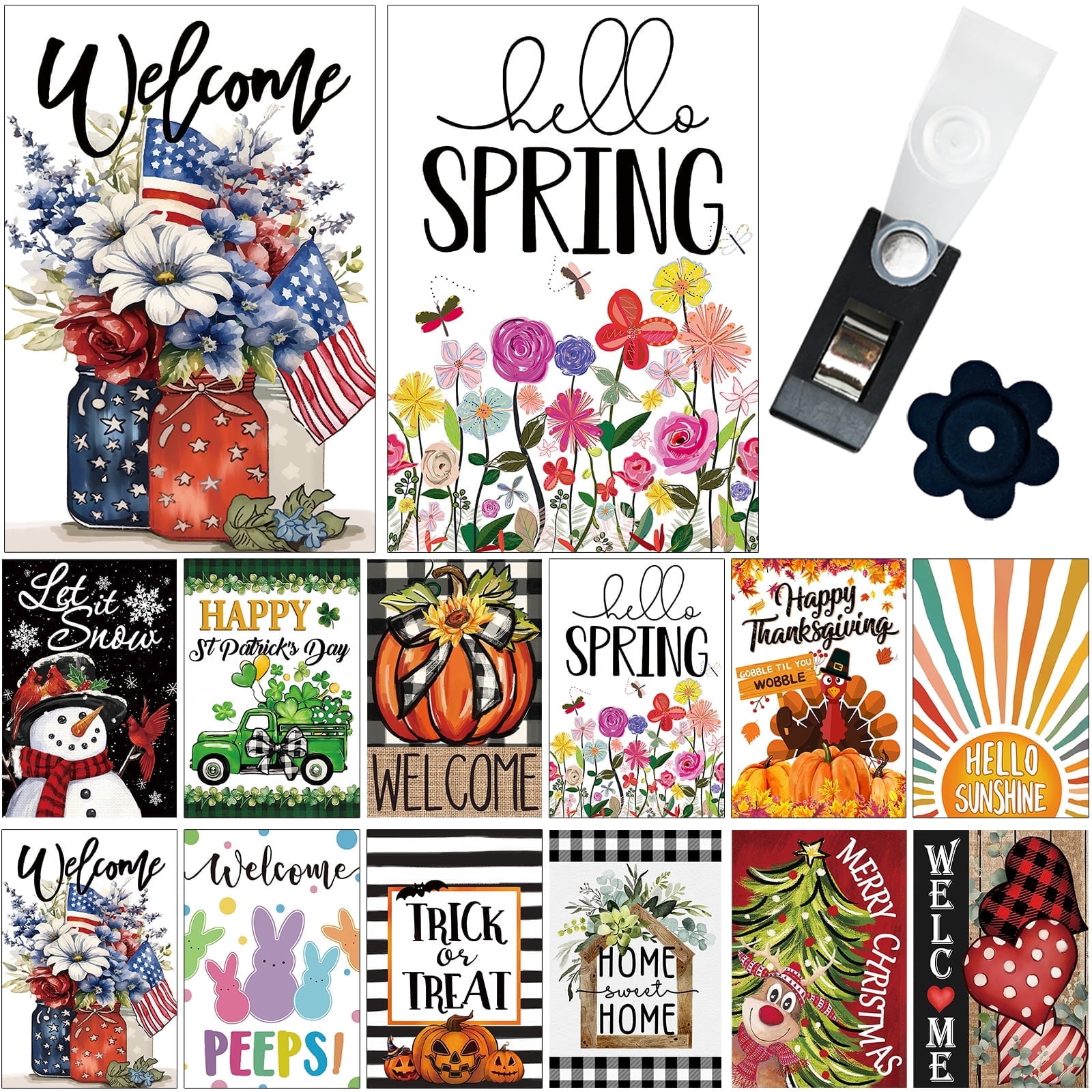 Yileqi Garden Flag Set of 12, 12x18 Inches Double Sided Seasonal Yard ...