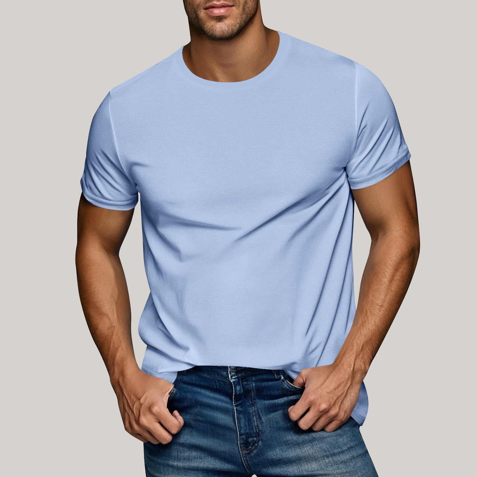 Yiliang Crop Top for Men Mens Classic Airy T Shirt Crew Neck Flexible ...