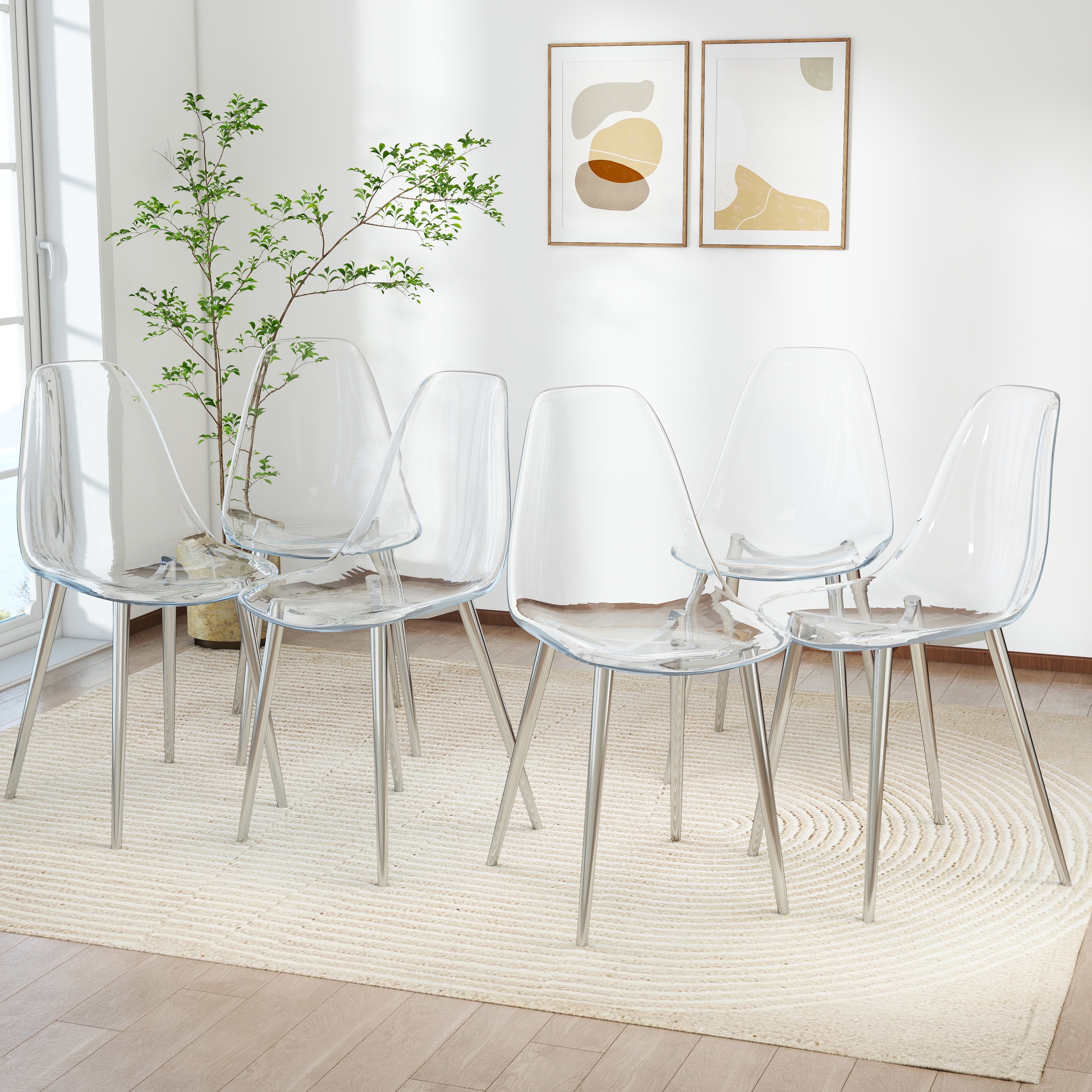 Yilicy Clear Dining Chairs Set of 6, Modern Kitchen Chairs Acrylic ...