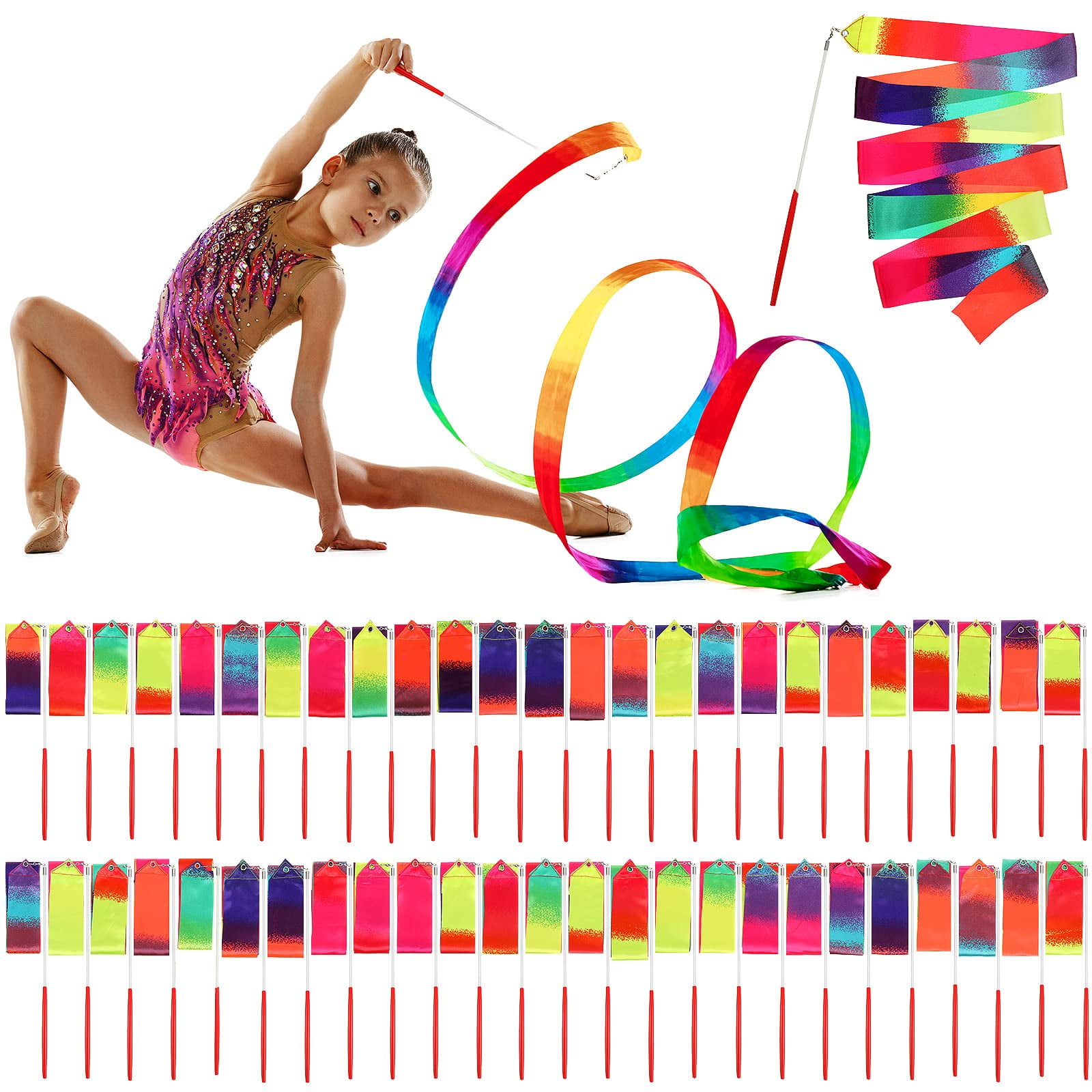Yilloog 50 Pcs Ribbon Dancing Wands Party Favors, 78.7 Inch Artistic ...