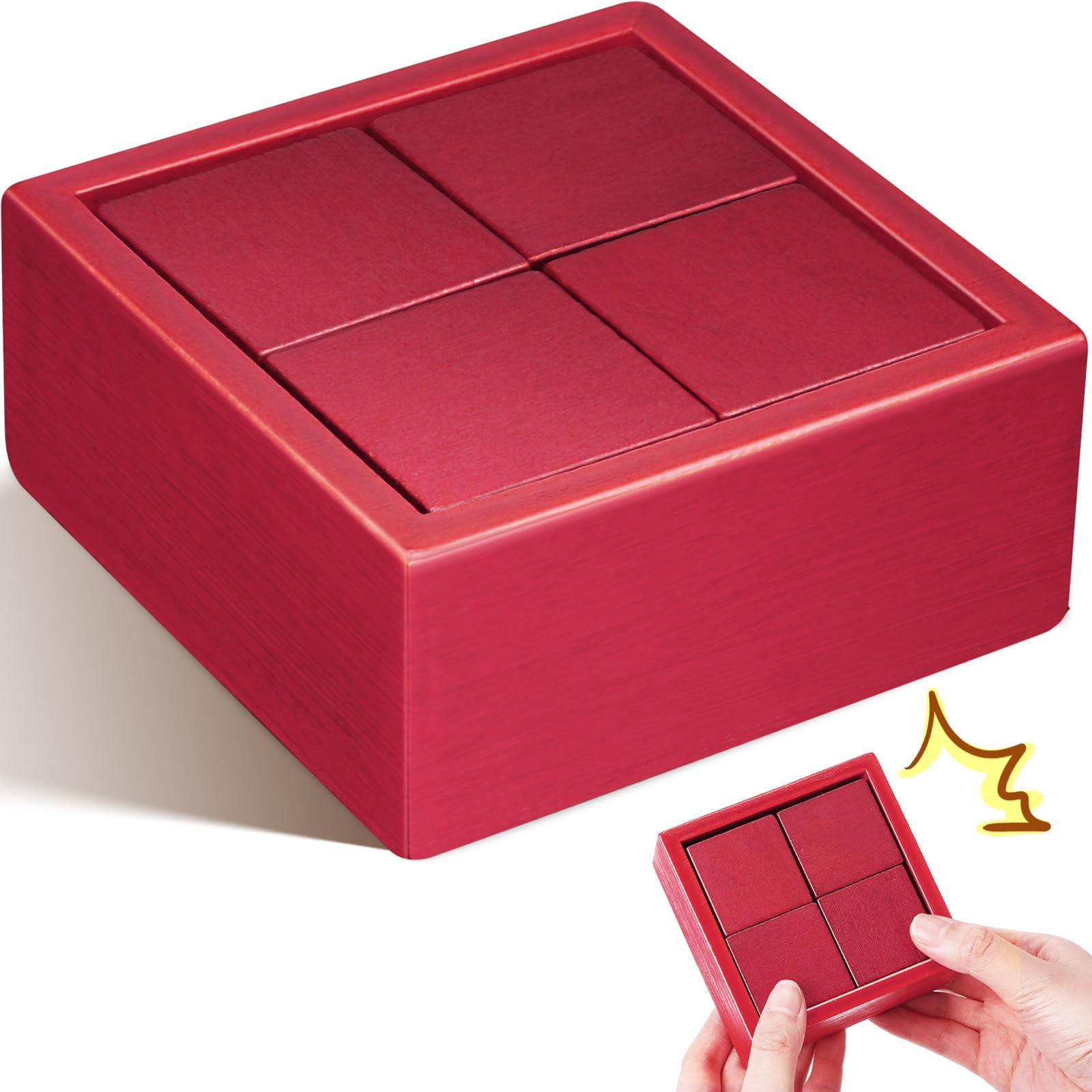 Yilloog Impossible Dovetail Puzzle MSF2 Box 3D Brain Tease Place Four Pieces, Red Surprise ...