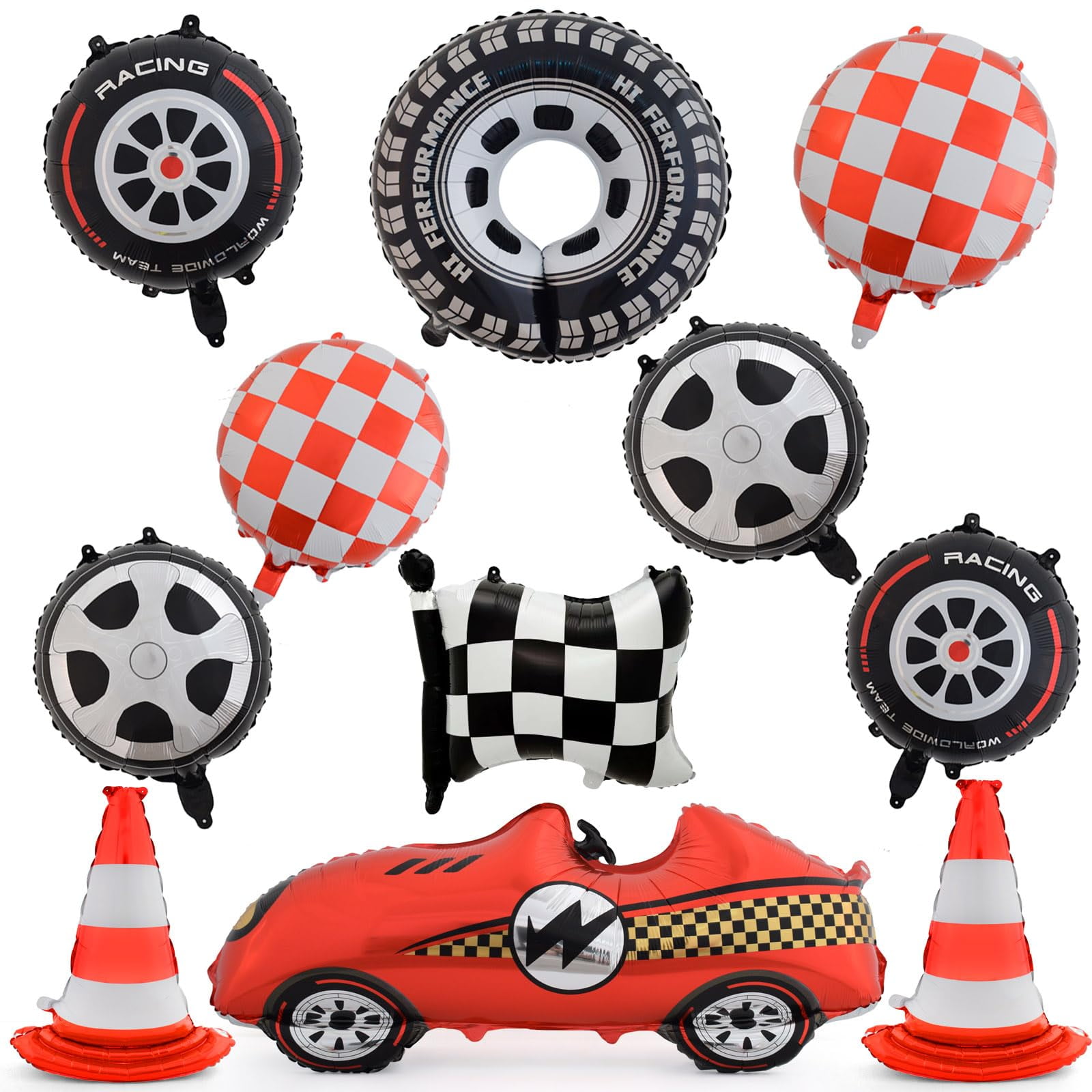 Yimen Bloon Race Car Balloons Red ZLK1 and White Checkered With ...