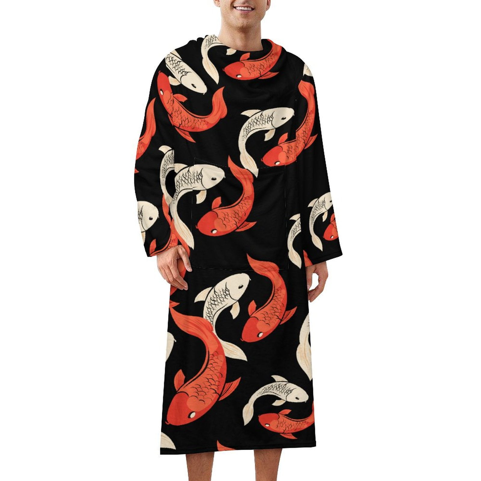 Yin And Yang Koi Fish Wearable Blanket with Sleeves and Pocket Comfy ...