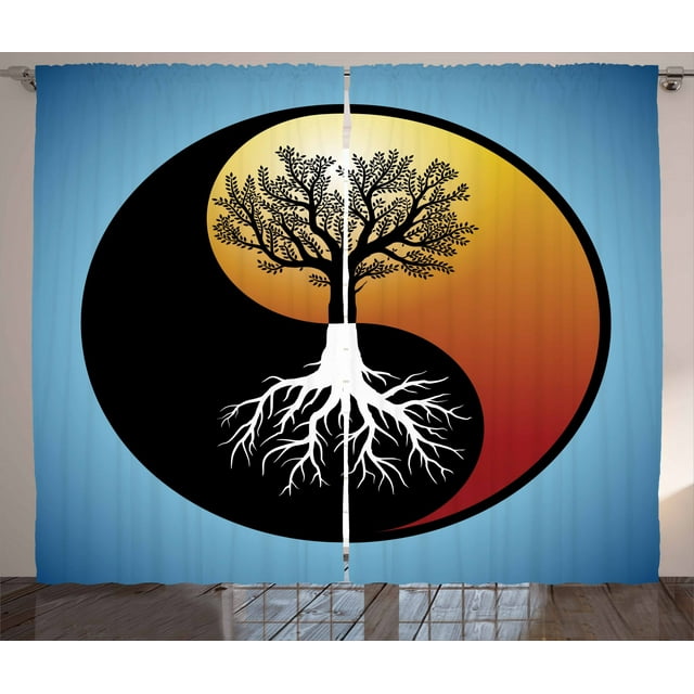 Yin Yang Curtains 2 Panels Set, Contrast Tree of Life with Abstract ...